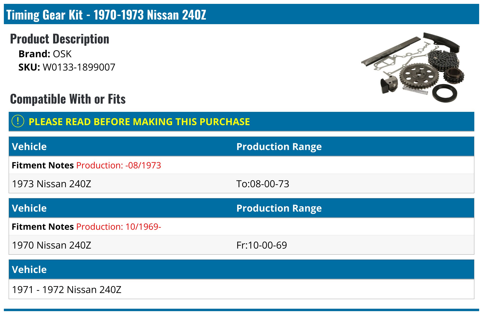 1970-1973 Nissan 240Z Timing Gear - OSK W0133-1899007 - PartsGeek.com