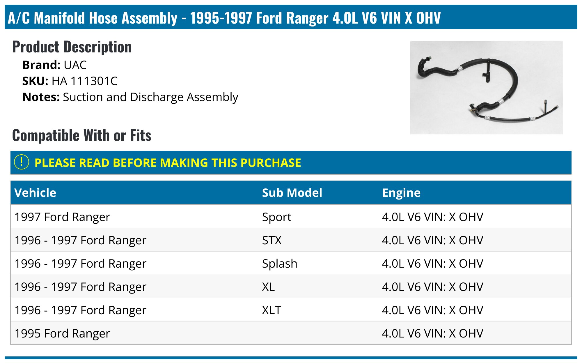 A/c Line Ac Hose 1973 Pontiac Firebird, Trans Am A/C Manifold Hose ...