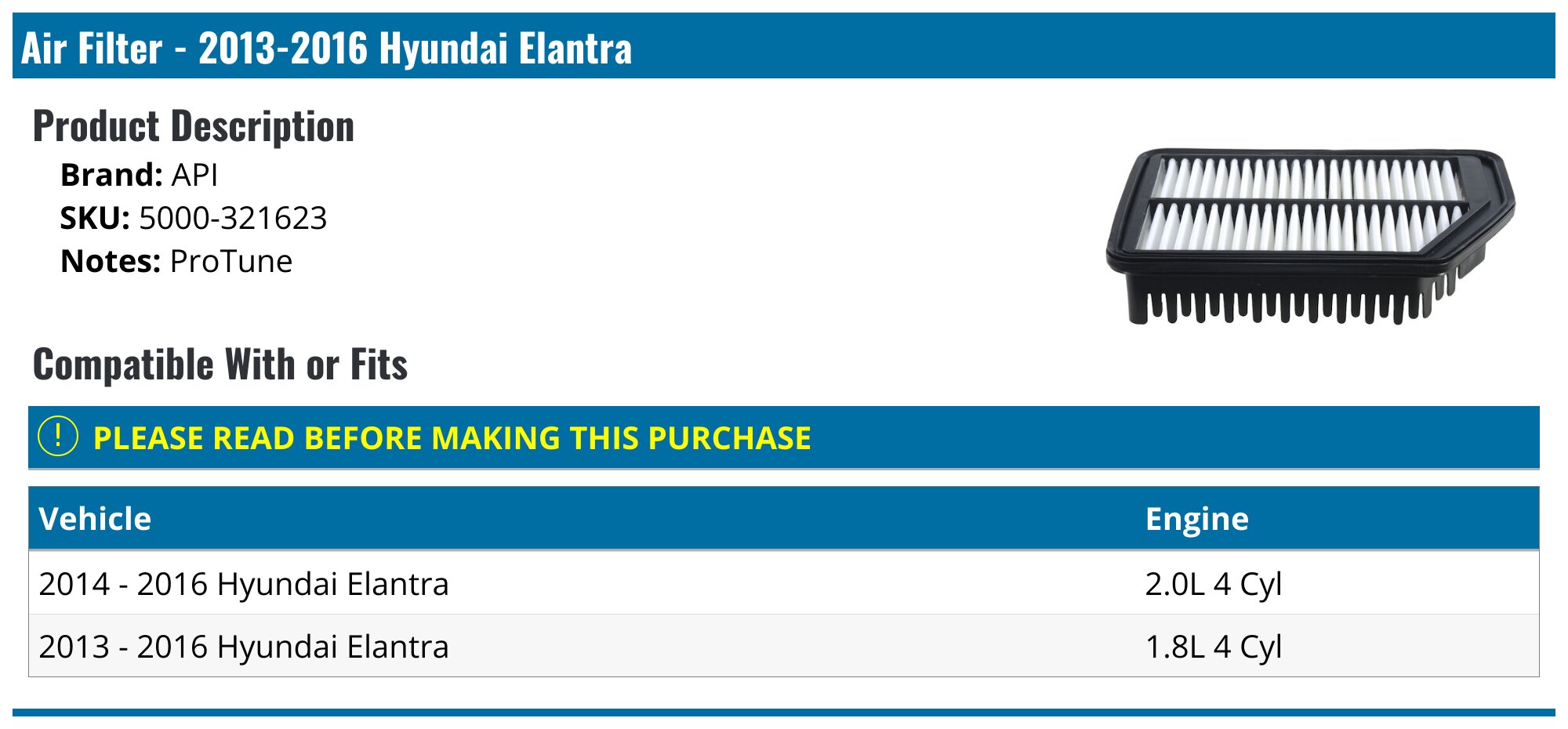 2013 Hyundai Elantra Air Filter