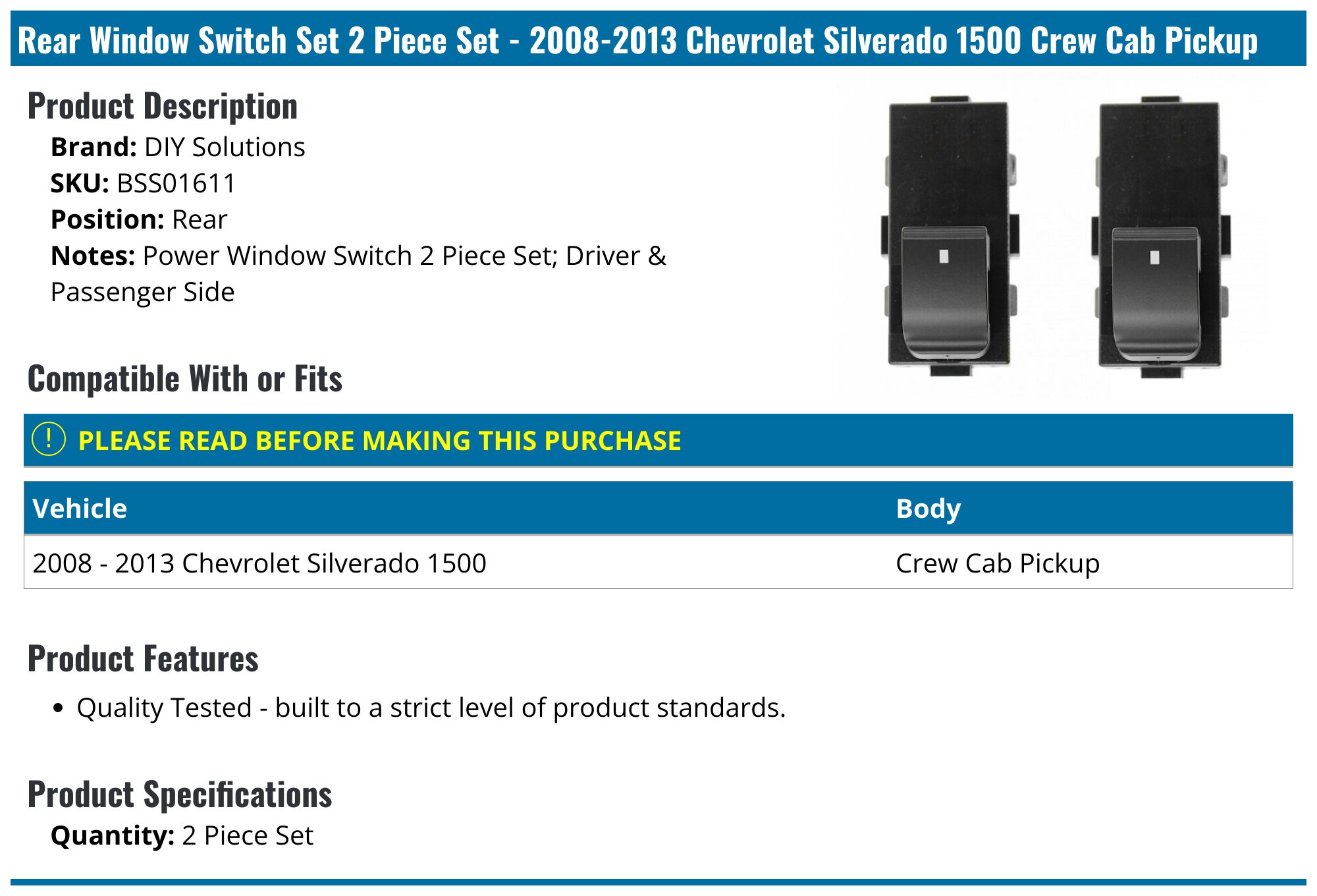 2008-2013 Chevrolet Silverado 1500 Window Switch - DIY Solutions ...