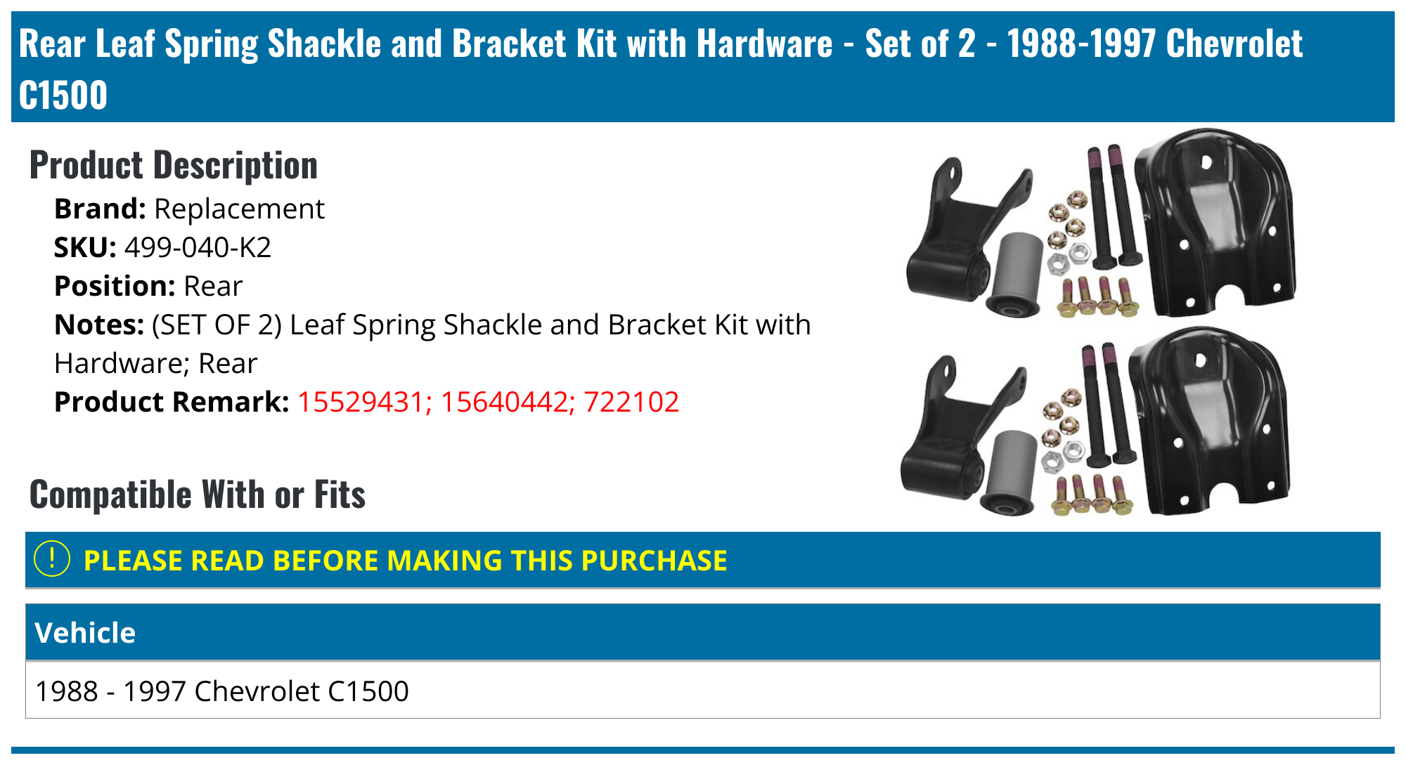 1988-1997 Chevrolet C1500 Leaf Spring Shackle - Replacement 499-040-K2 ...