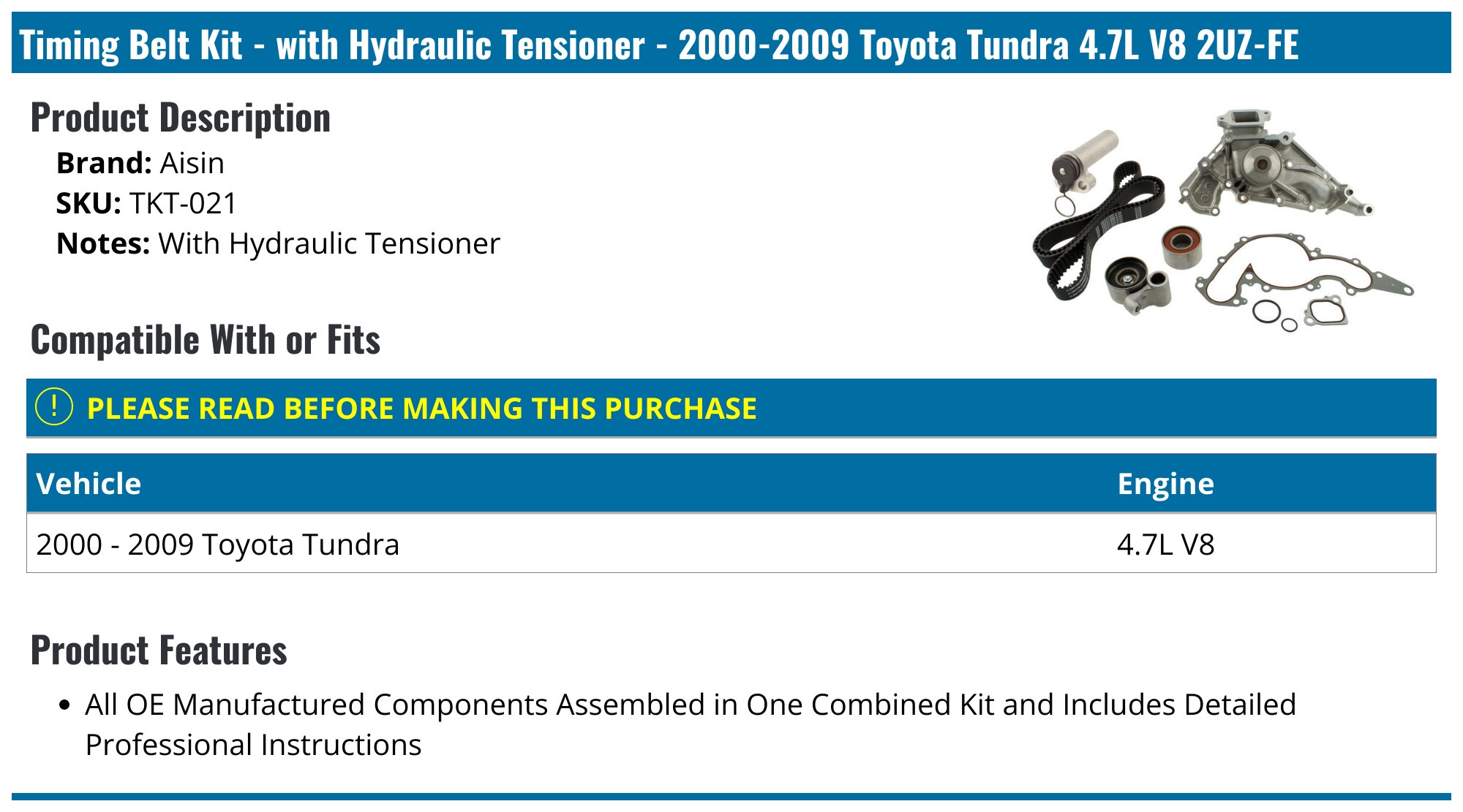 2000-2009 Toyota Tundra Timing Belt - Aisin TKT-021 - PartsGeek.com