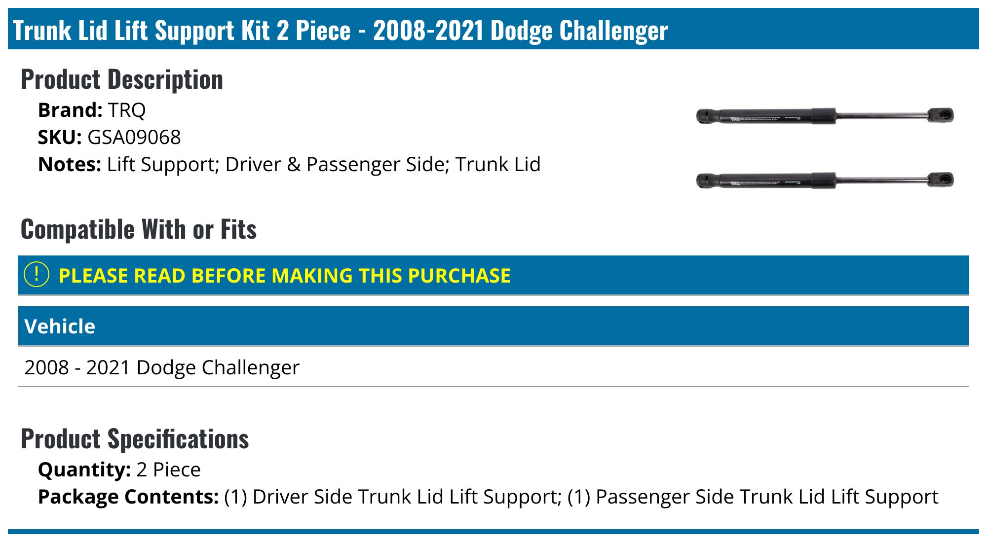 Trunk Lift Support - Trunk Struts Replacement | Parts Geek