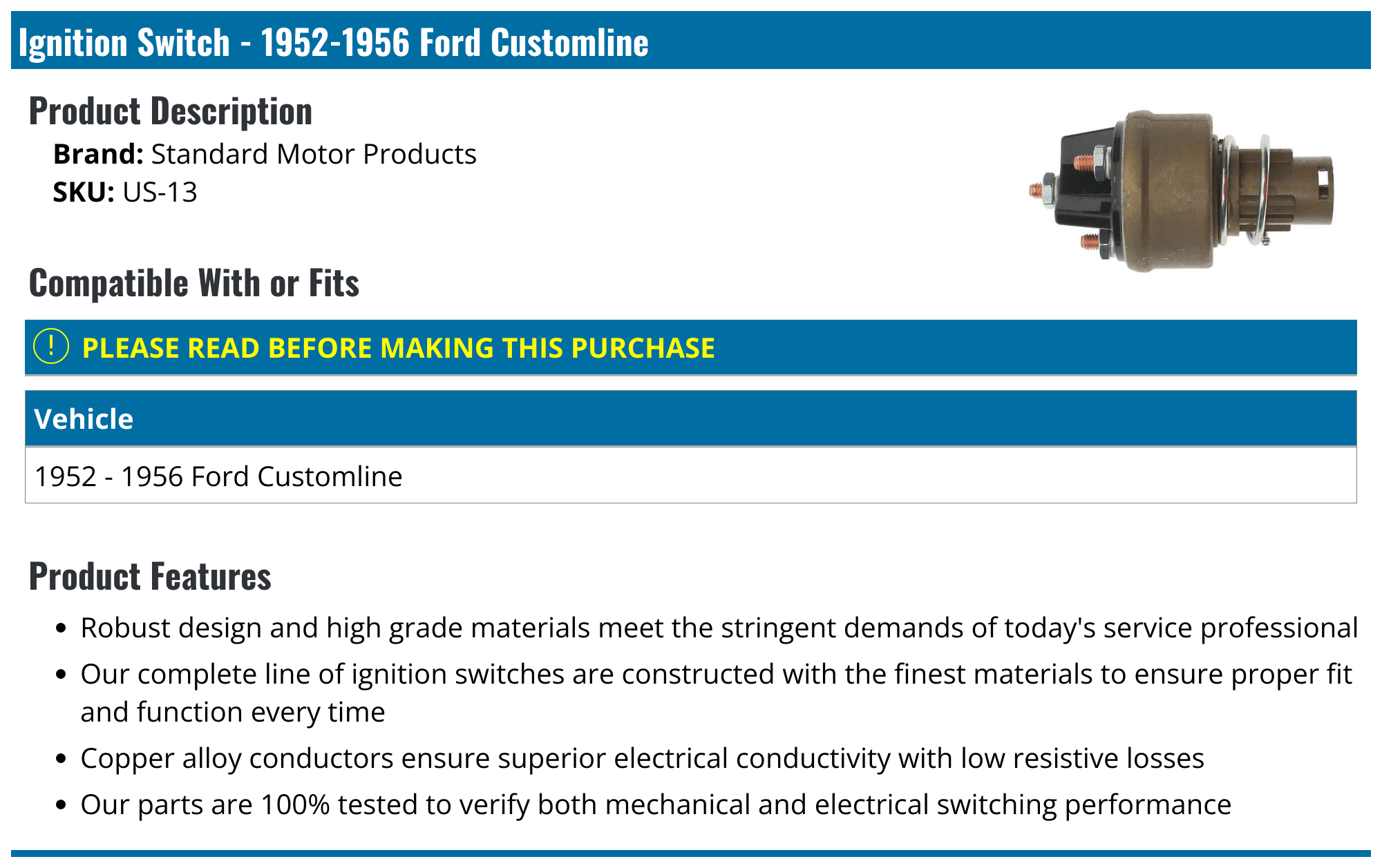 1952-1956 Ford Customline Ignition Switch - Standard Motor Products US ...