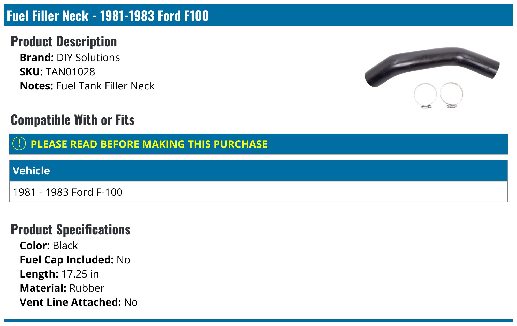 1981-1983 Ford F100 Fuel Filler Neck - DIY Solutions TAN01028 ...