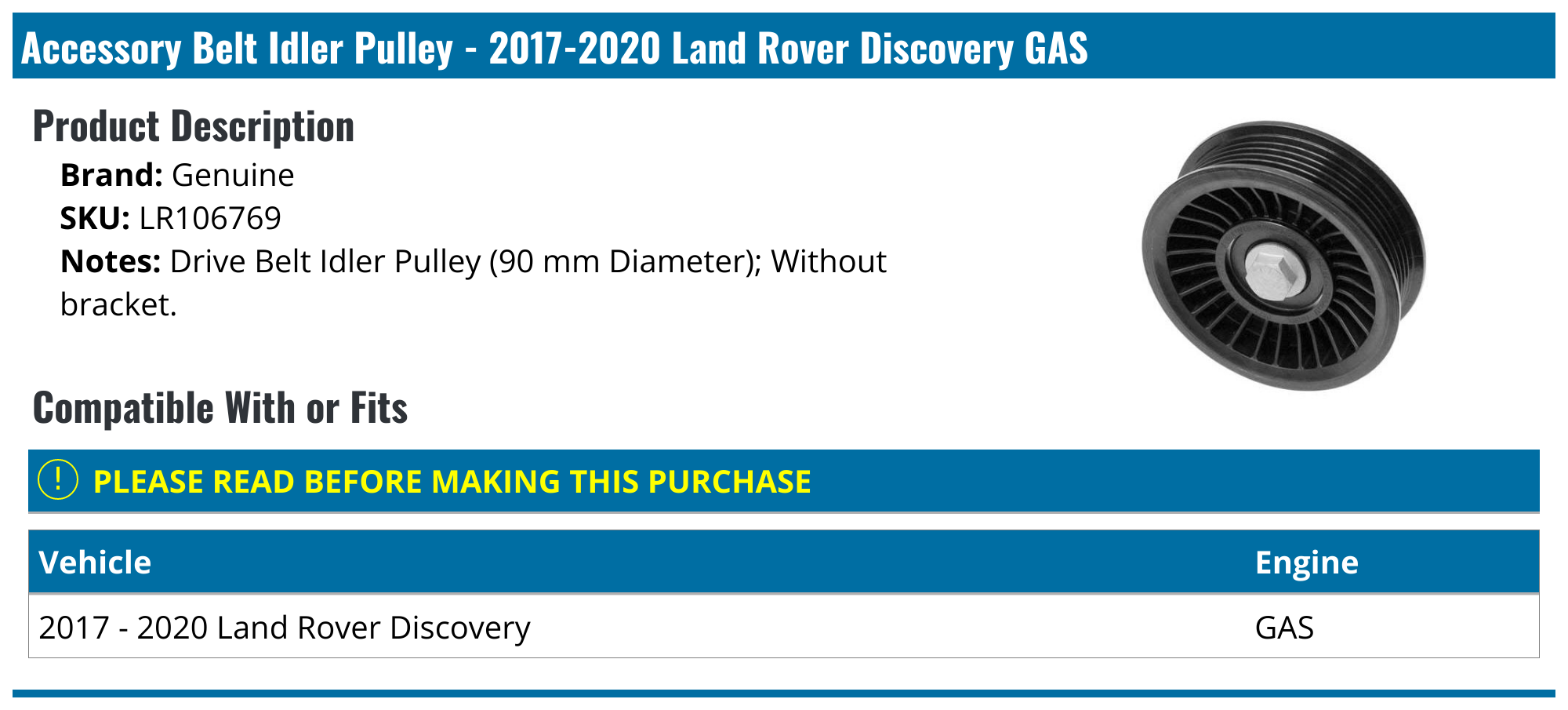 2017-2020 Land Rover Discovery Accessory Belt Tensioner - Genuine ...
