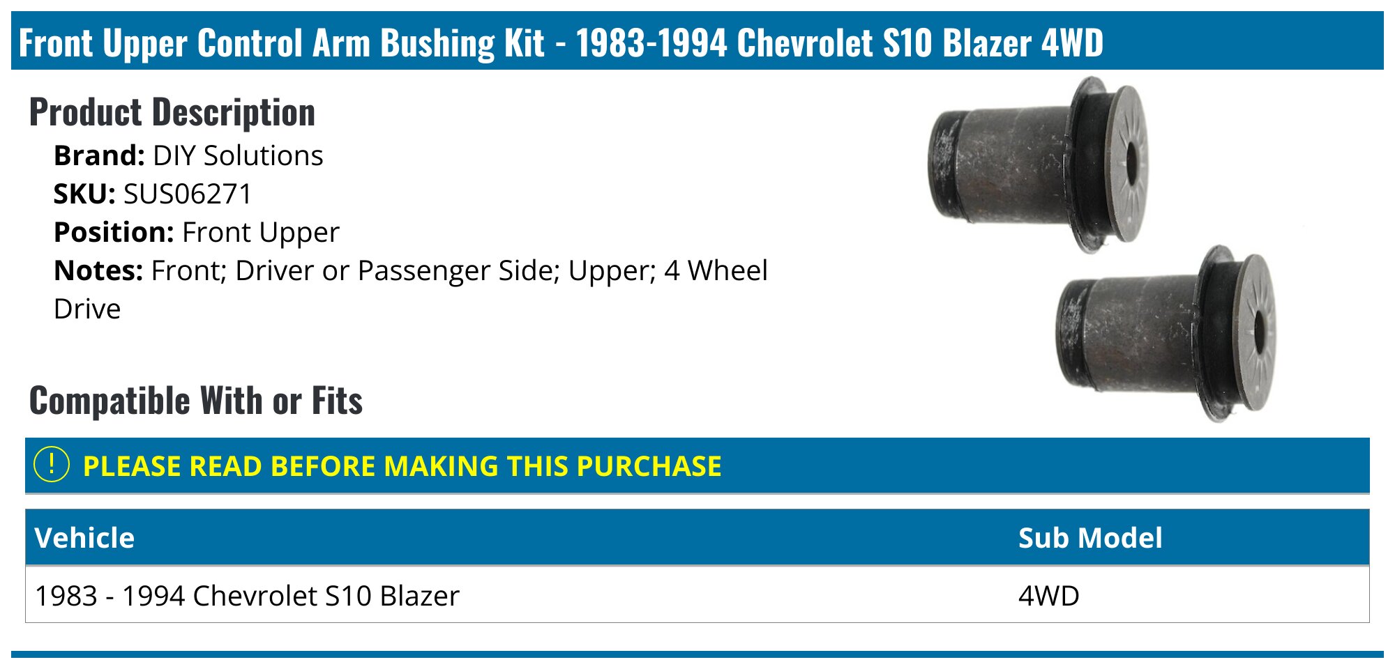 1983-1994 Chevrolet S10 Blazer Control Arm Bushing - DIY Solutions ...