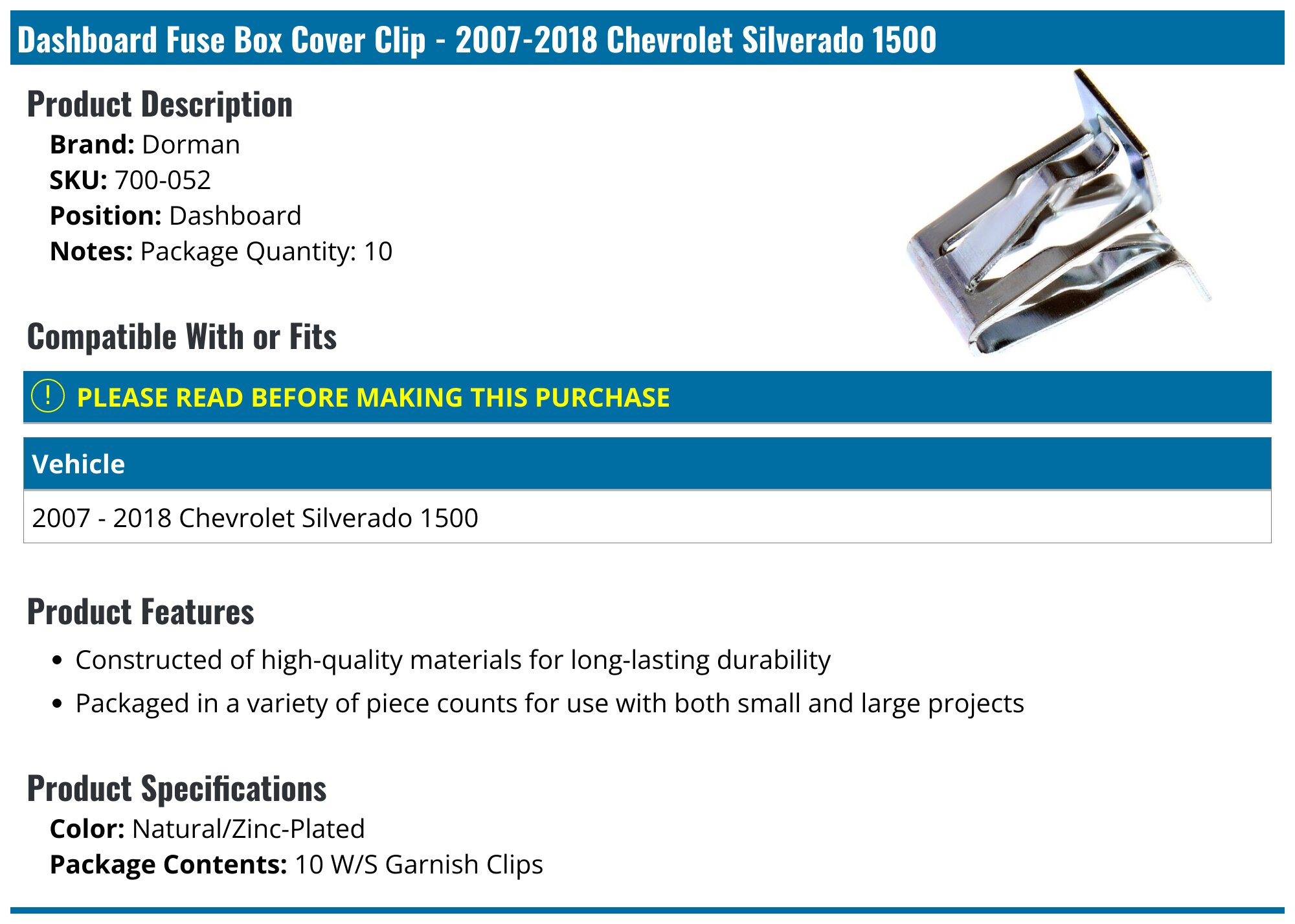 2007-2018 Chevrolet Silverado 1500 Fuse Box Cover Clip - Dorman 700-052 ...
