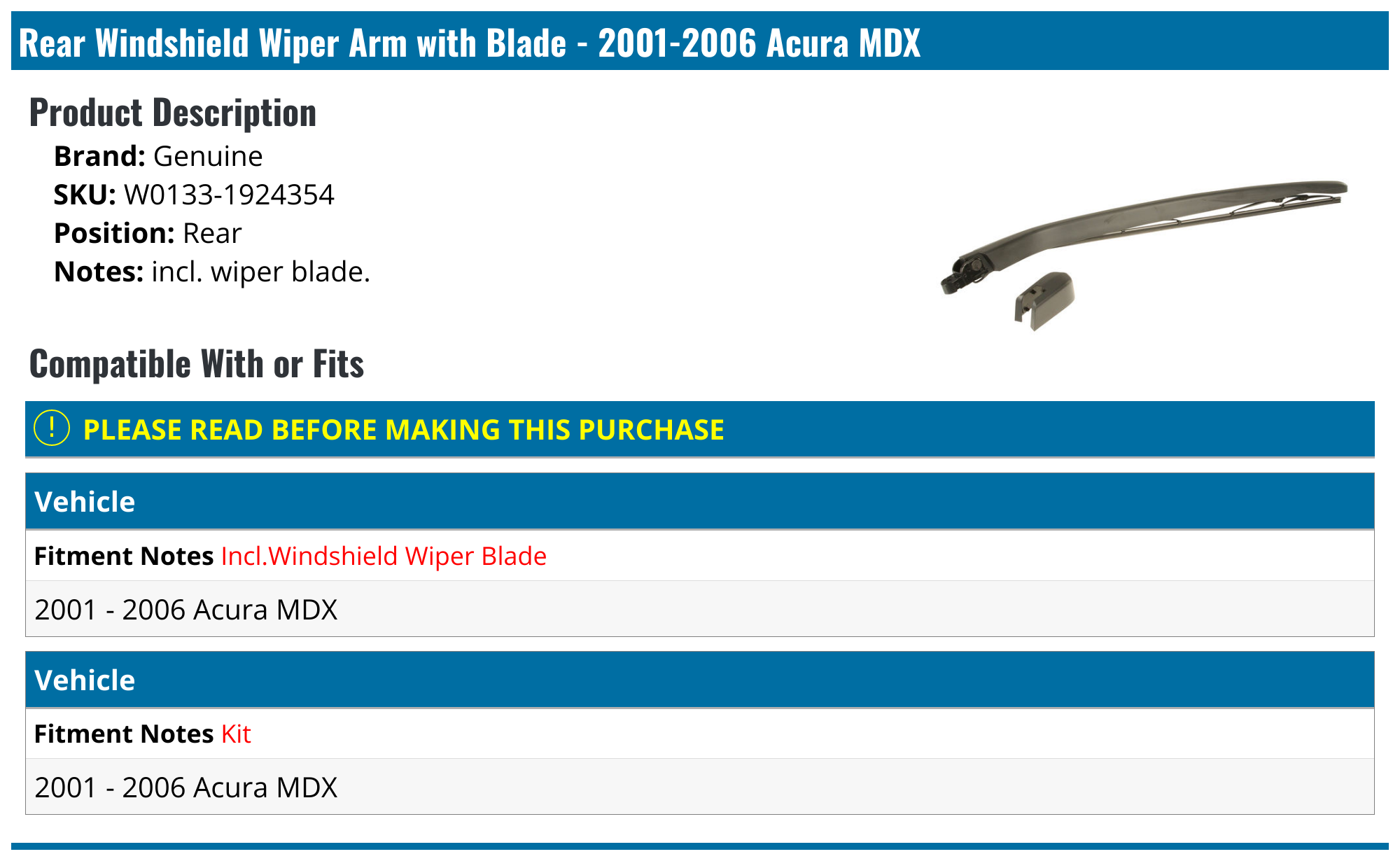 Windshield Wiper Arm - Front, Rear Wiper Arm Replacement | Parts Geek