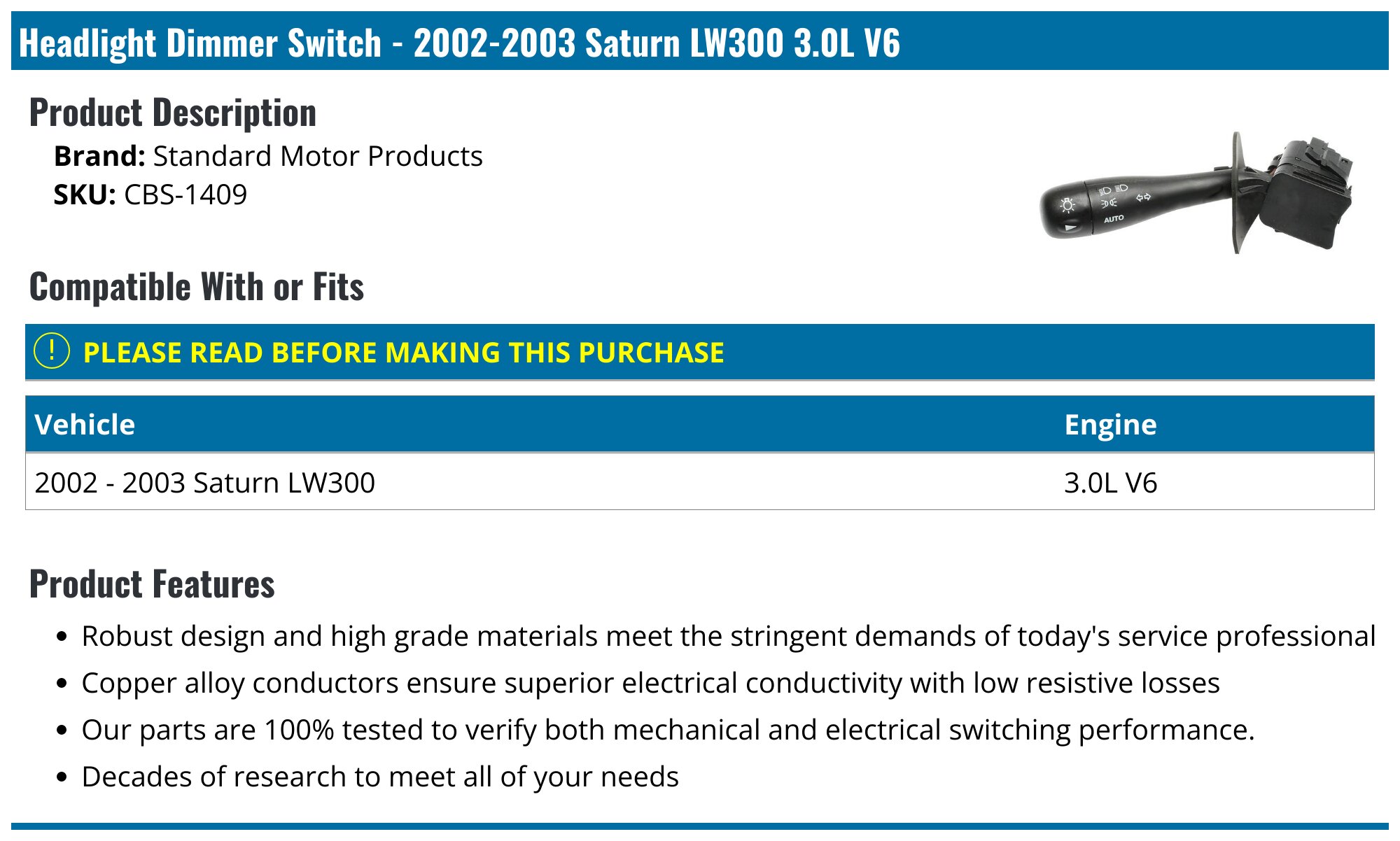2002-2003 Saturn LW300 Headlight Dimmer Switch - Standard Motor ...