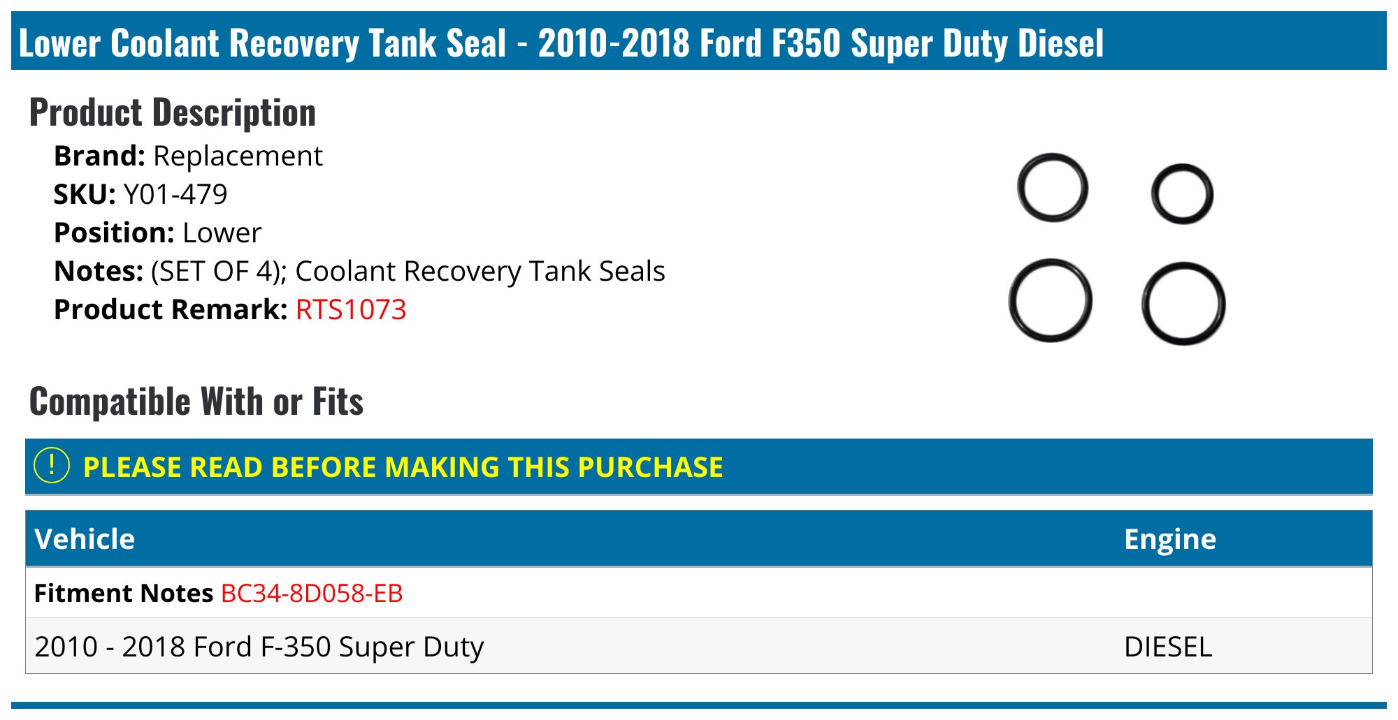 2010-2018 Ford F350 Super Duty Coolant Recovery Tank Seal - Replacement ...