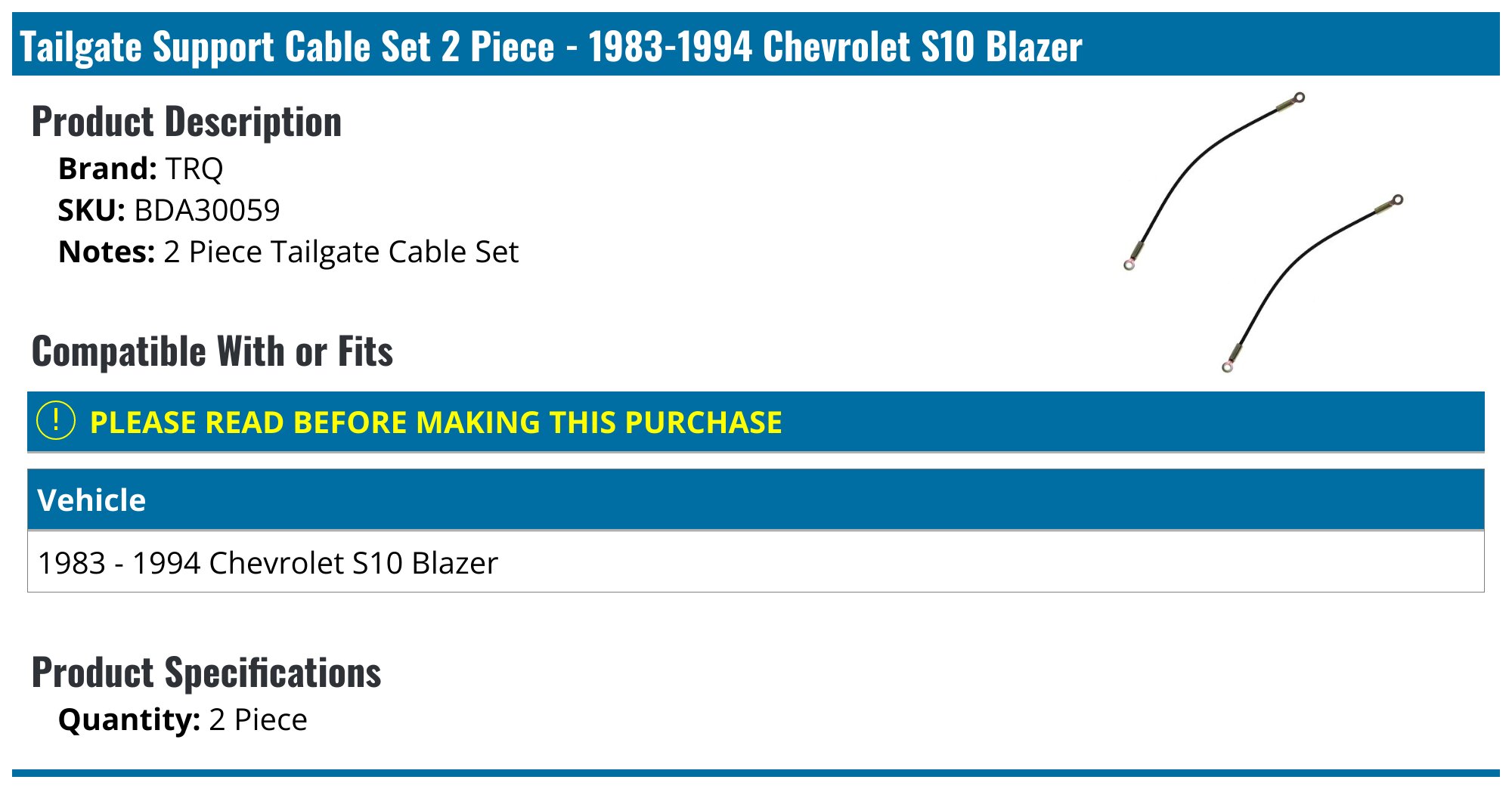 1983-1994 Chevrolet S10 Blazer Tailgate Cable - TRQ BDA30059 ...