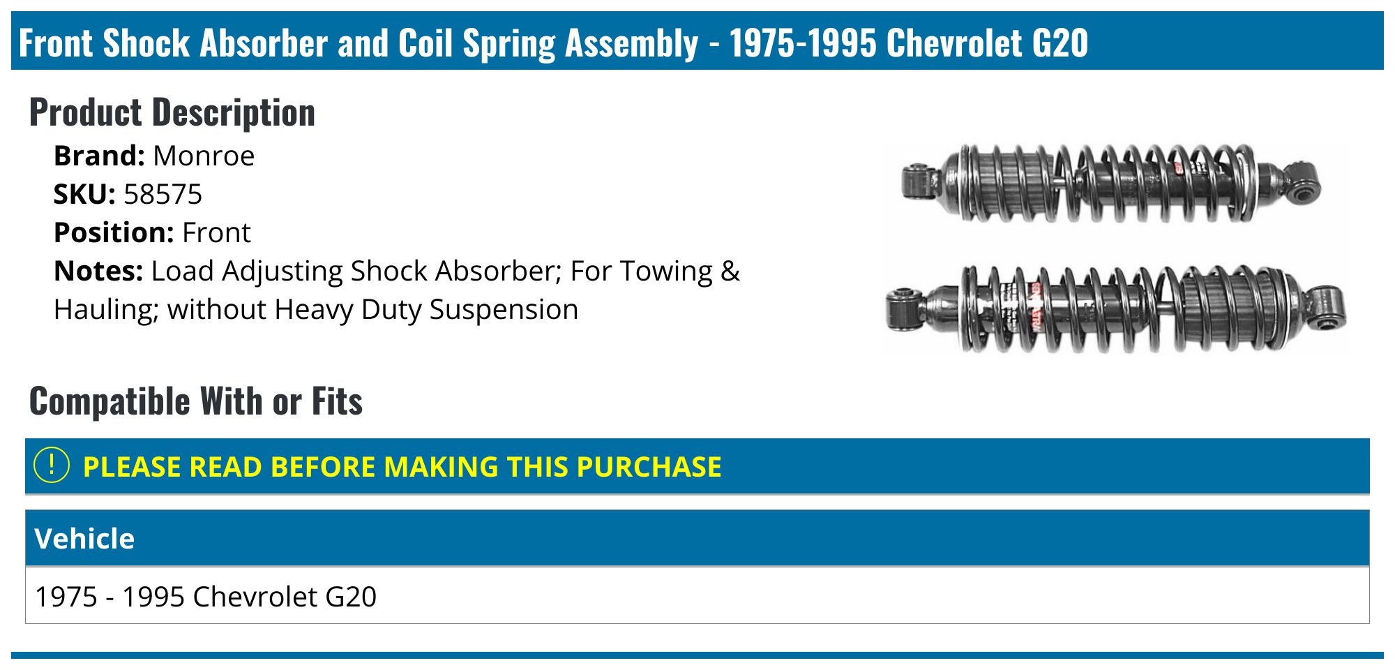 1975-1995 Chevrolet G20 Strut Assembly - Monroe 58575 - Front ...
