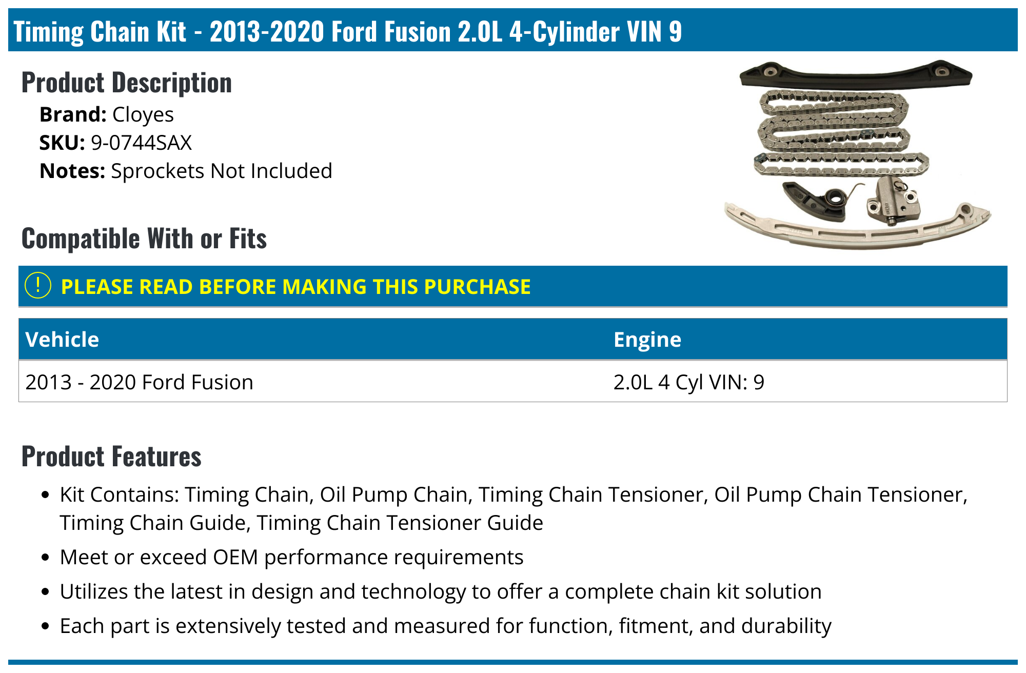 2013-2020 Ford Fusion Timing Chain - Cloyes 9-0744SAX - PartsGeek.com