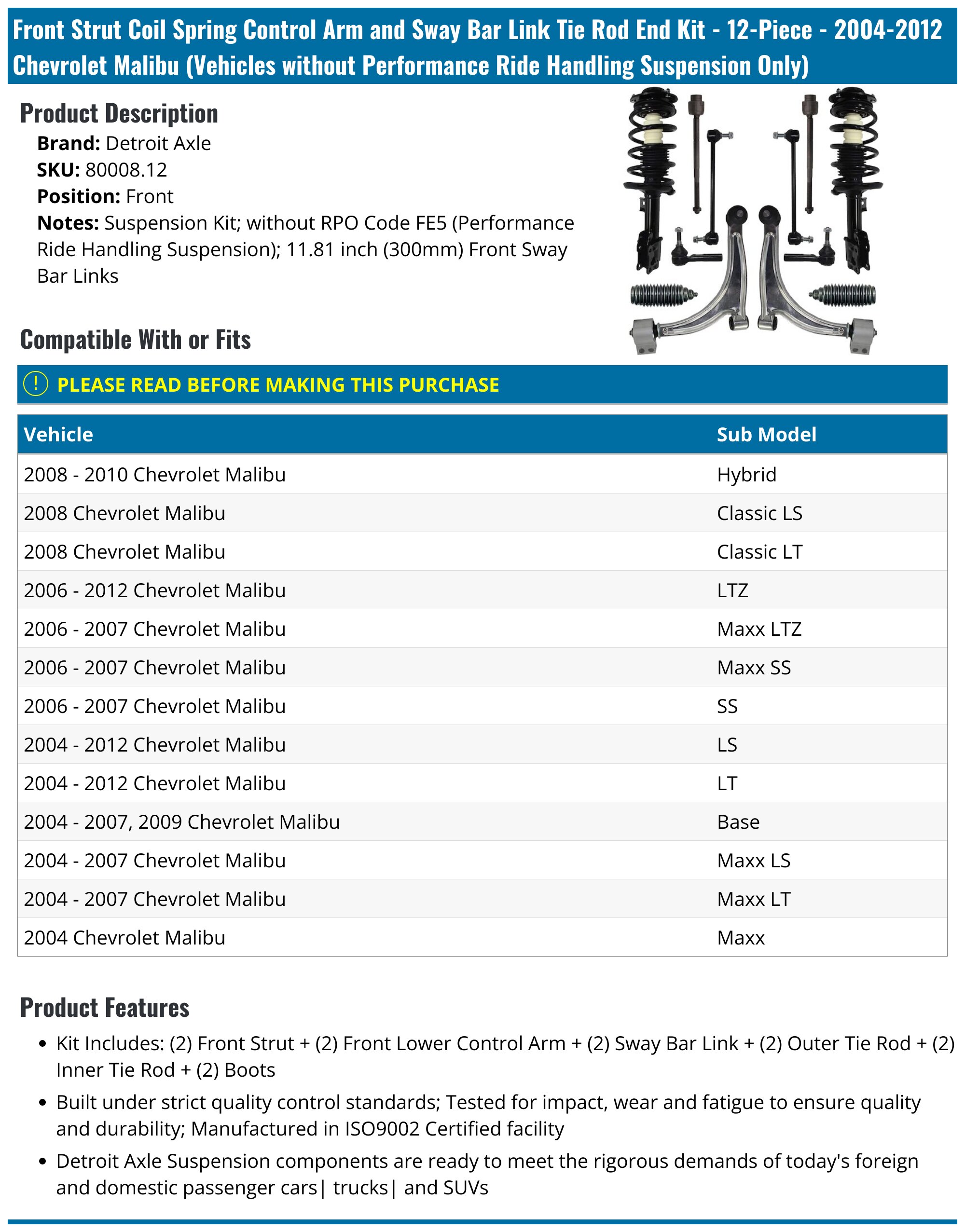 2004-2012 Chevrolet Malibu Strut Assembly - Detroit Axle 80008.12 ...