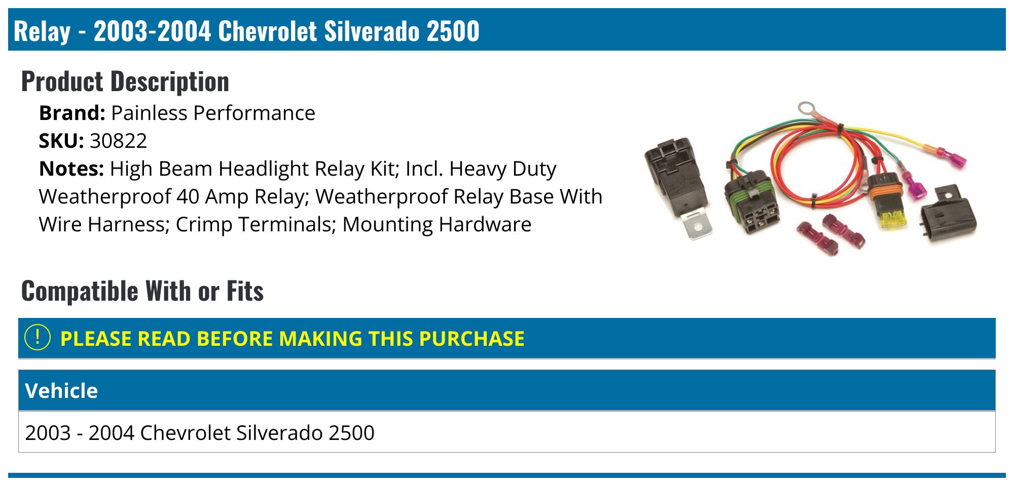 2003-2004 Chevrolet Silverado 2500 Relay - Painless Performance 30822 ...
