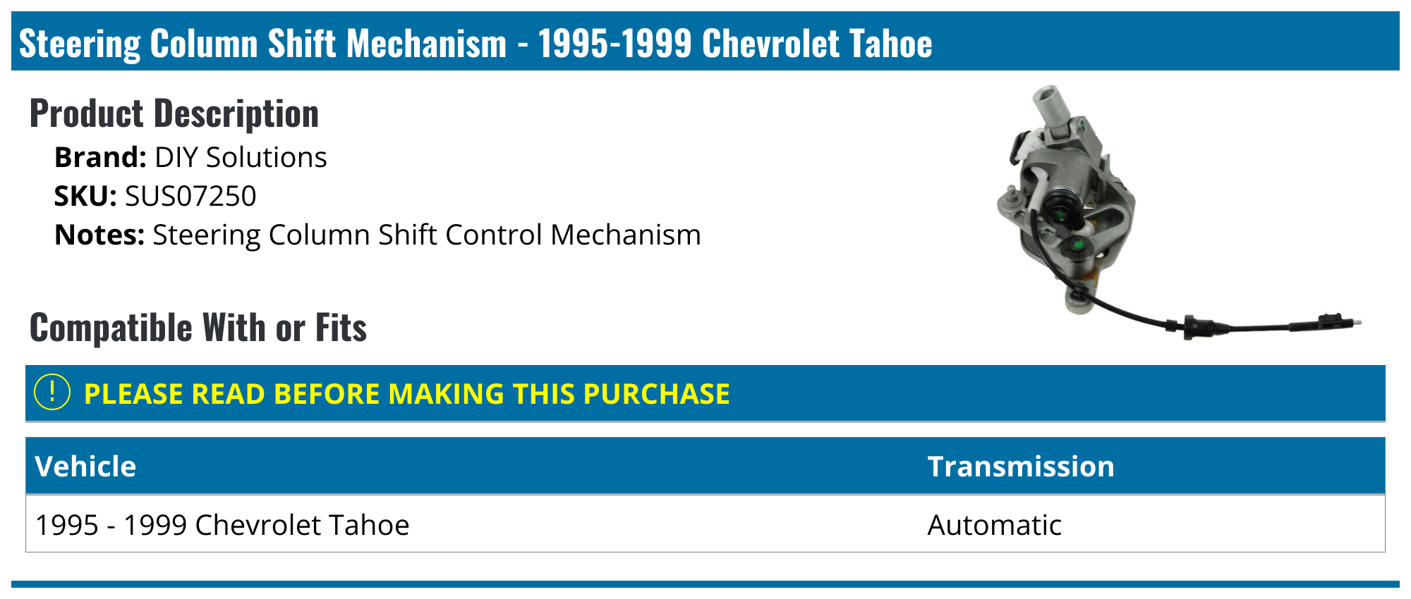 1995-1999 Chevrolet Tahoe Steering Column Shift Mechanism - DIY ...