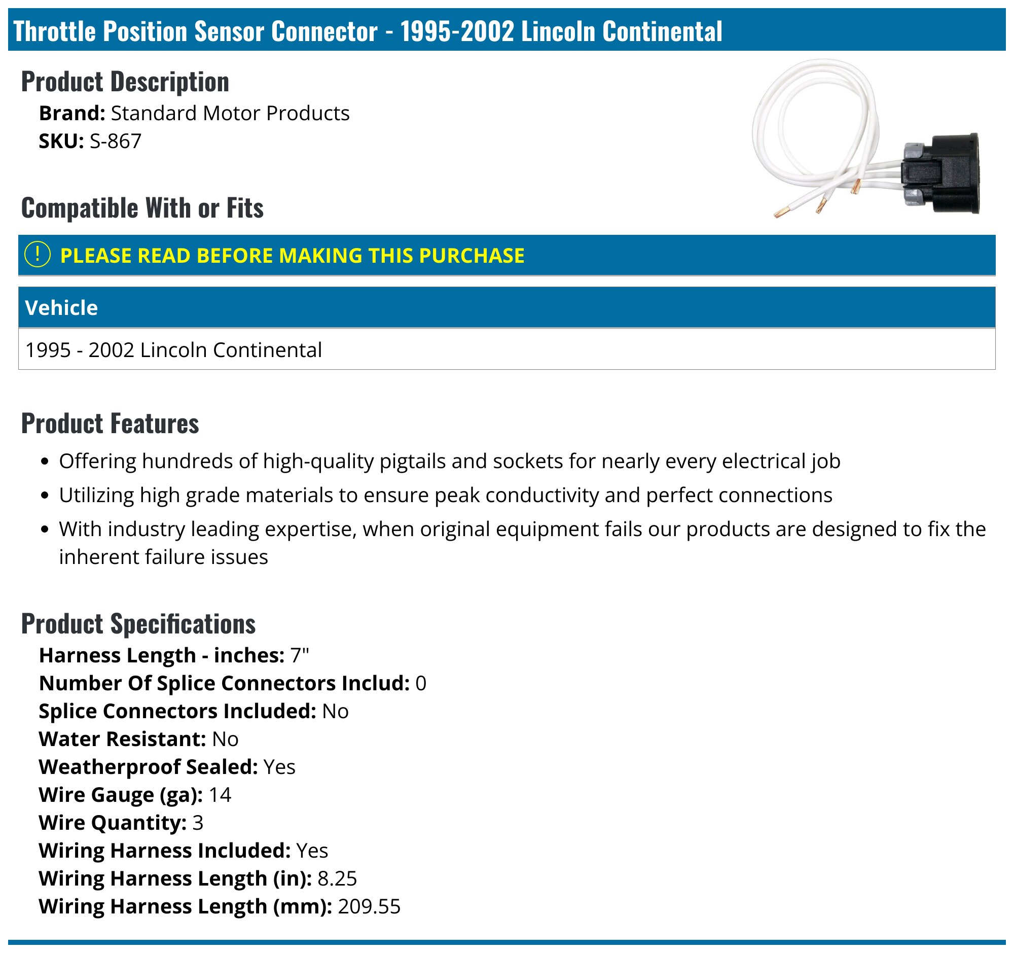 1995-2002 Lincoln Continental Throttle Position Sensor Connector ...