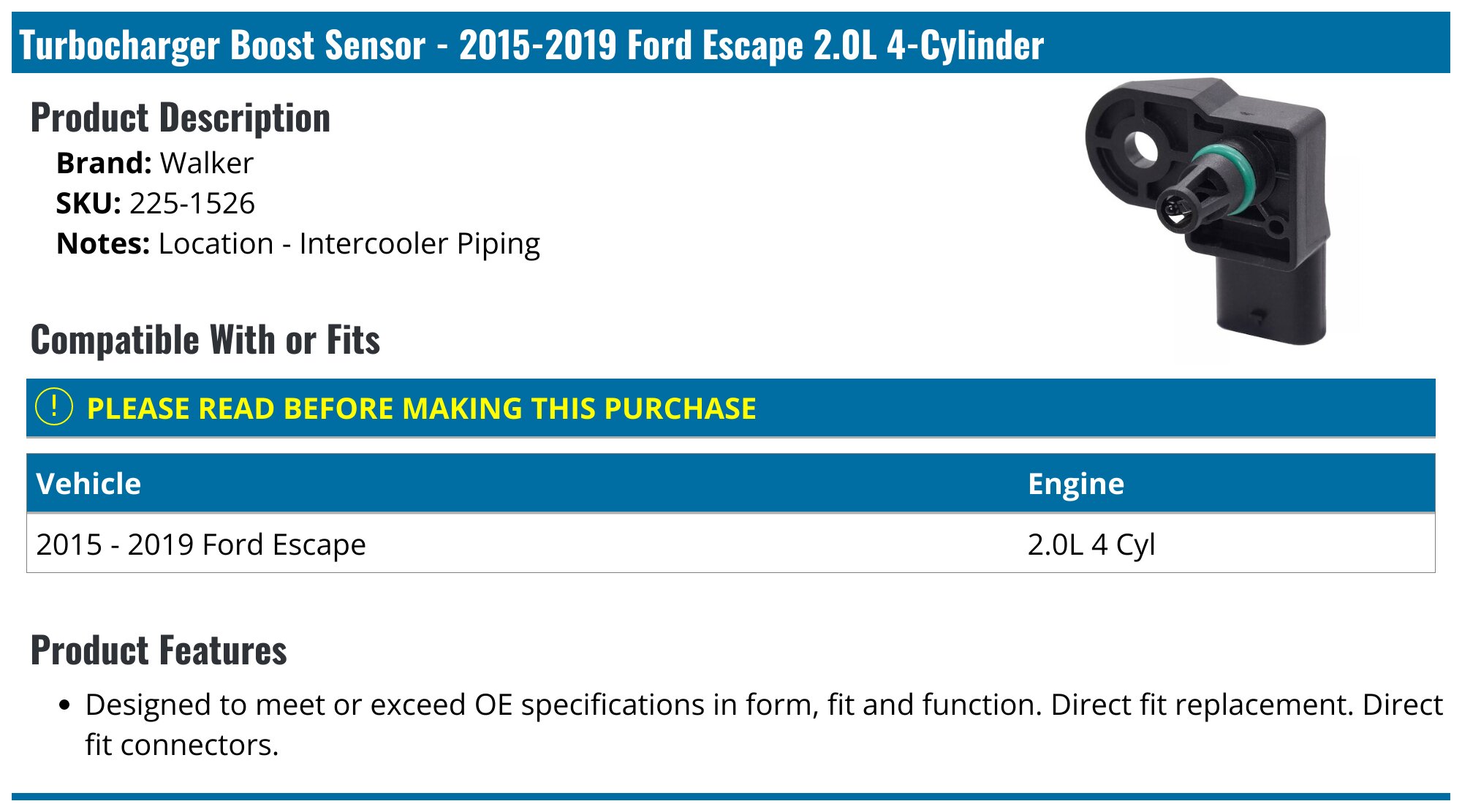 2015-2019 Ford Escape Turbocharger Boost Sensor - Walker 225-1526 ...