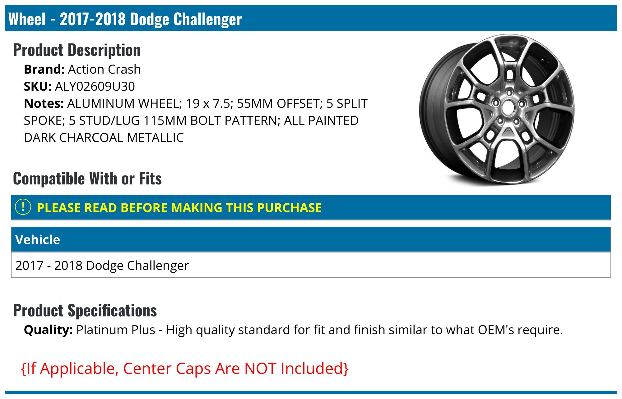 2017-2018 Dodge Challenger Wheel - Action Crash ALY02609U30 - PartsGeek.com