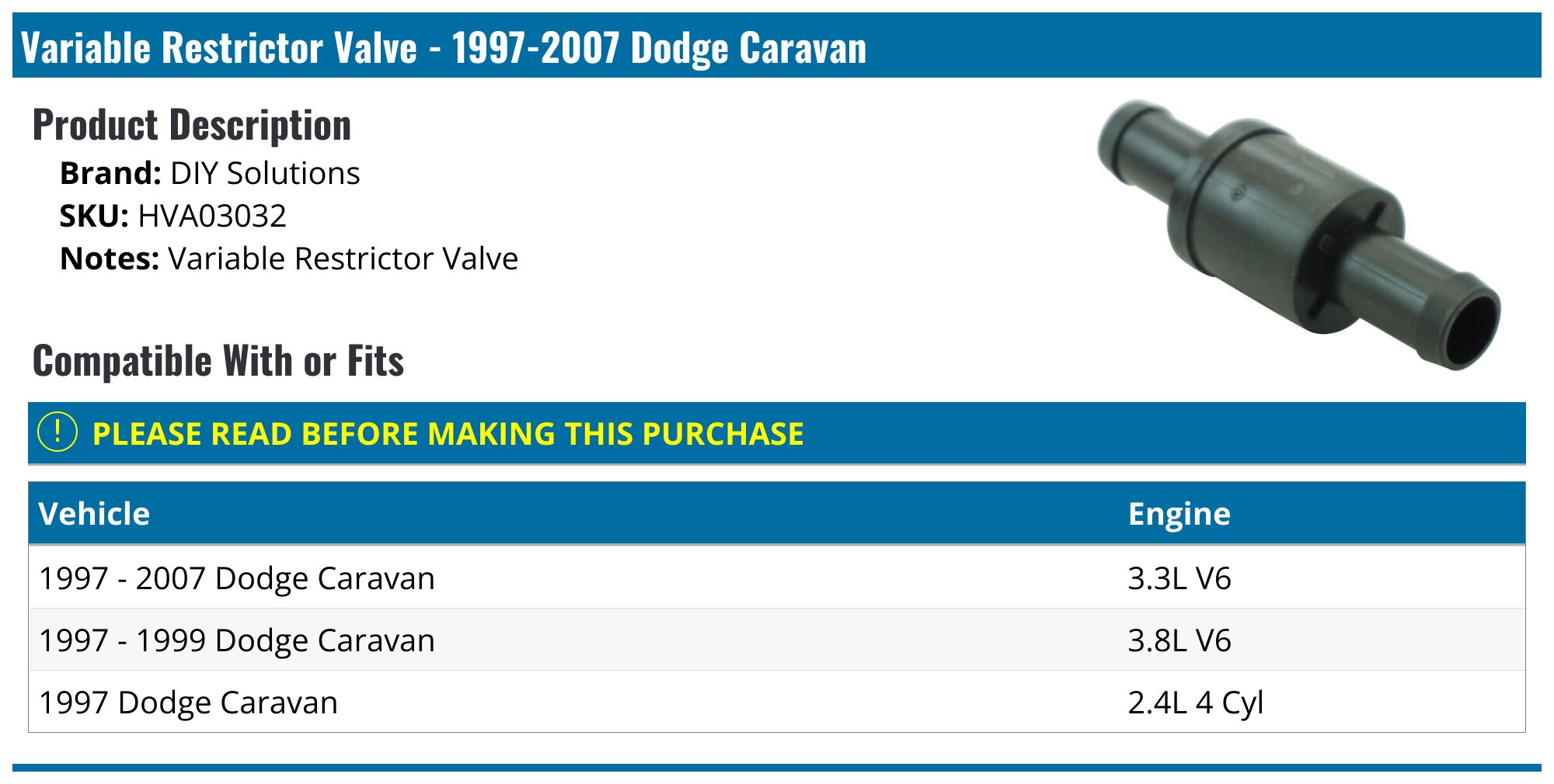 1997-2007 Dodge Caravan Variable Restrictor Valve - DIY Solutions ...