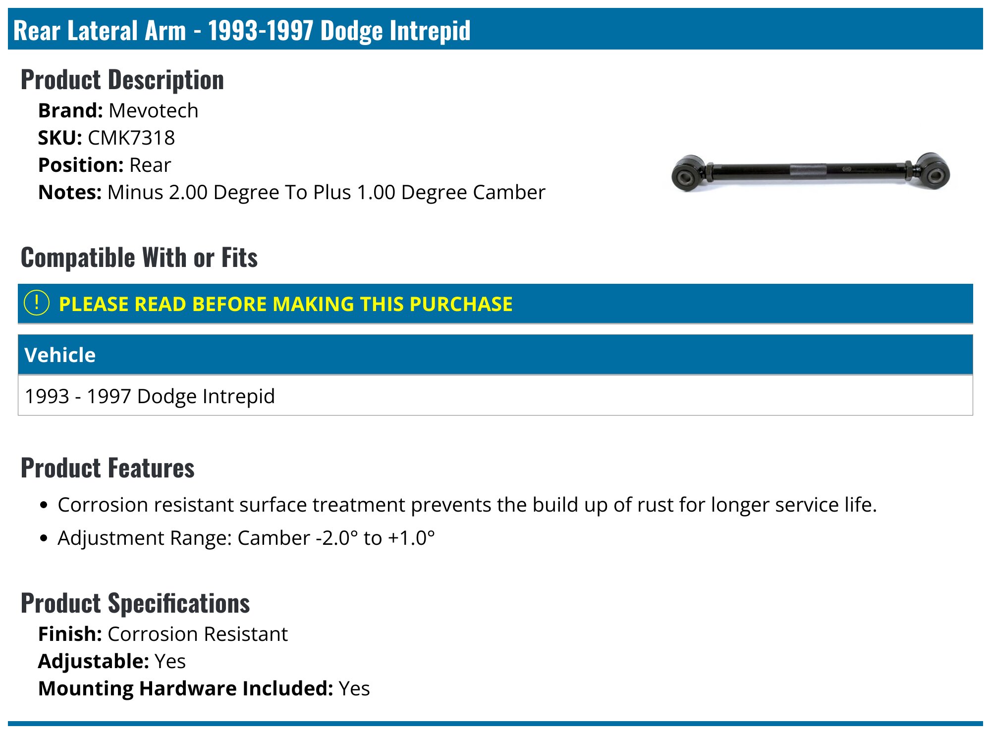 1993-1997 Dodge Intrepid Lateral Arm - Mevotech CMK7318 - Rear ...
