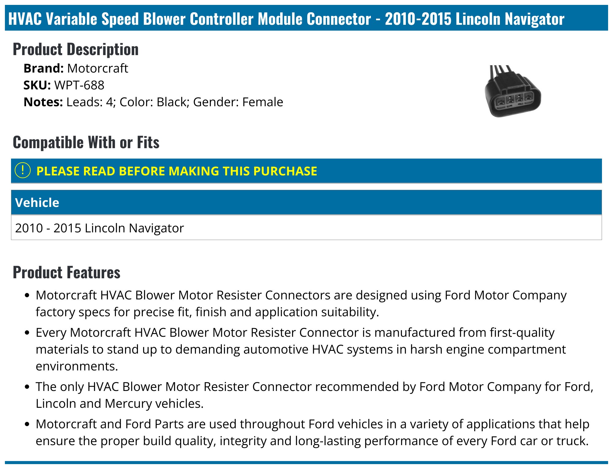 2010-2015 Lincoln Navigator HVAC Variable Speed Blower Controller ...