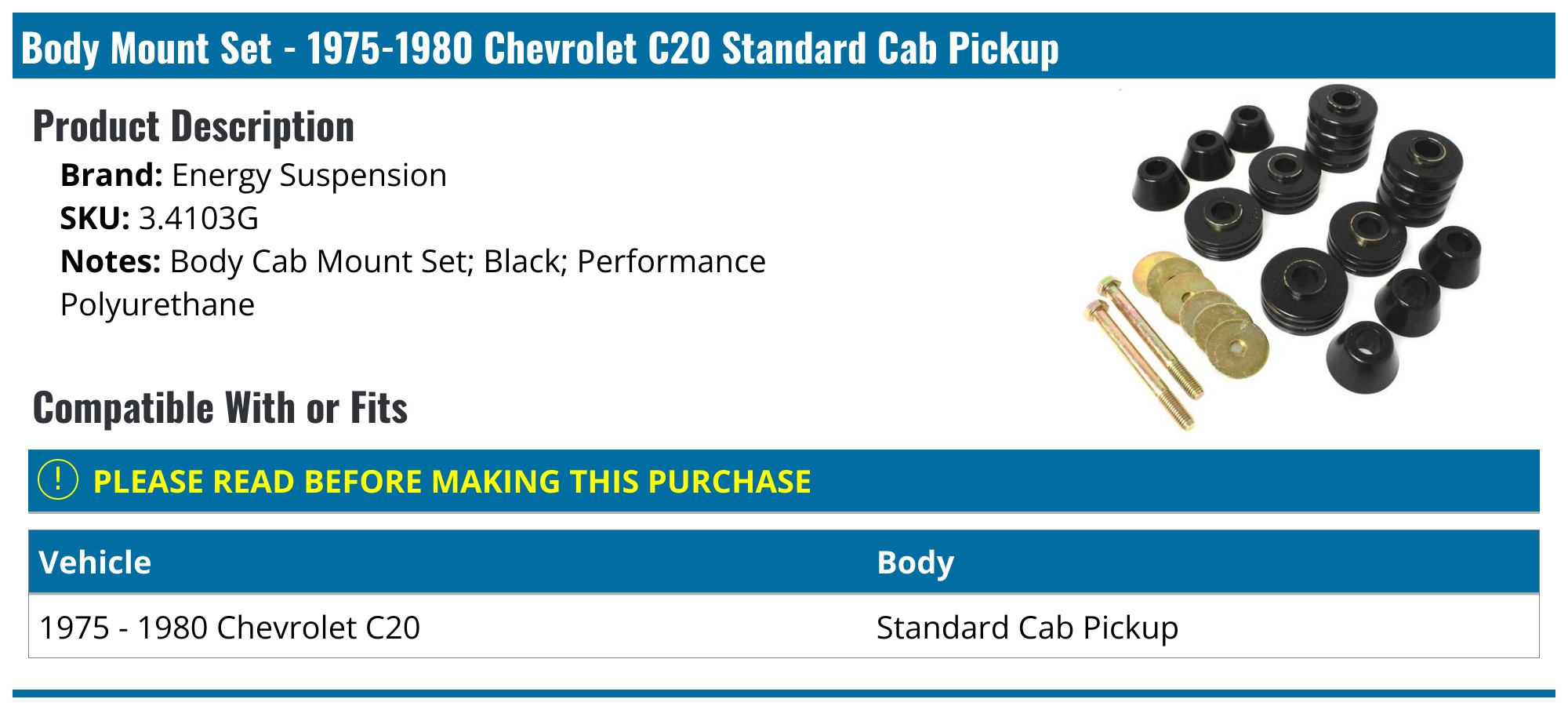 1975-1980 Chevrolet C20 Body Mount - Energy Suspension 3.4103G ...