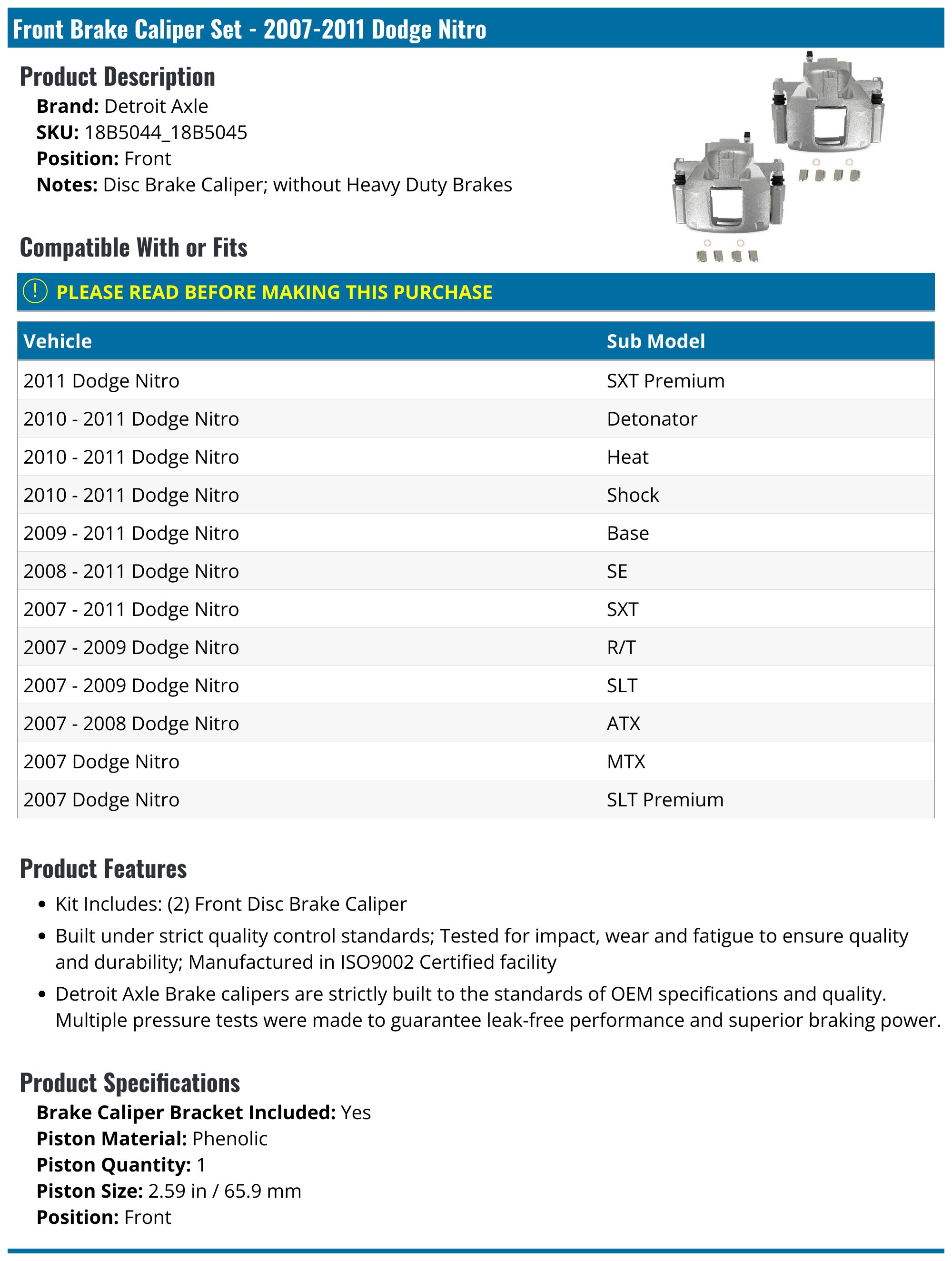 2007-2010 Dodge Nitro Brake Caliper - Detroit Axle 18B5044_18B5045 ...