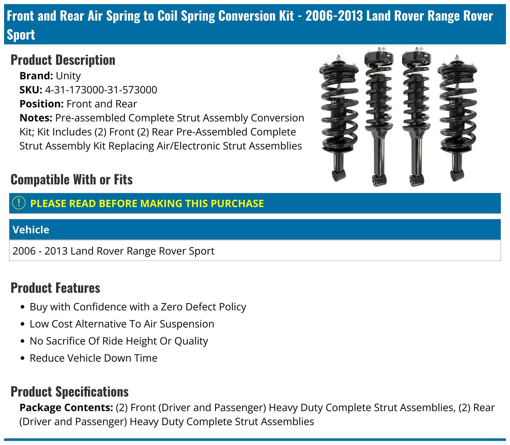 2006-2013 Land Rover Range Rover Sport Air Spring to Coil Spring ...