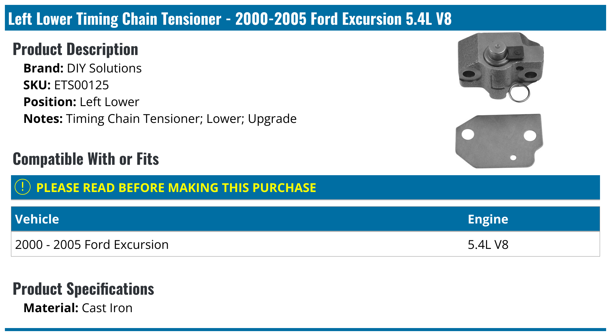 2000-2005 Ford Excursion Timing Chain Tensioner - DIY Solutions ...