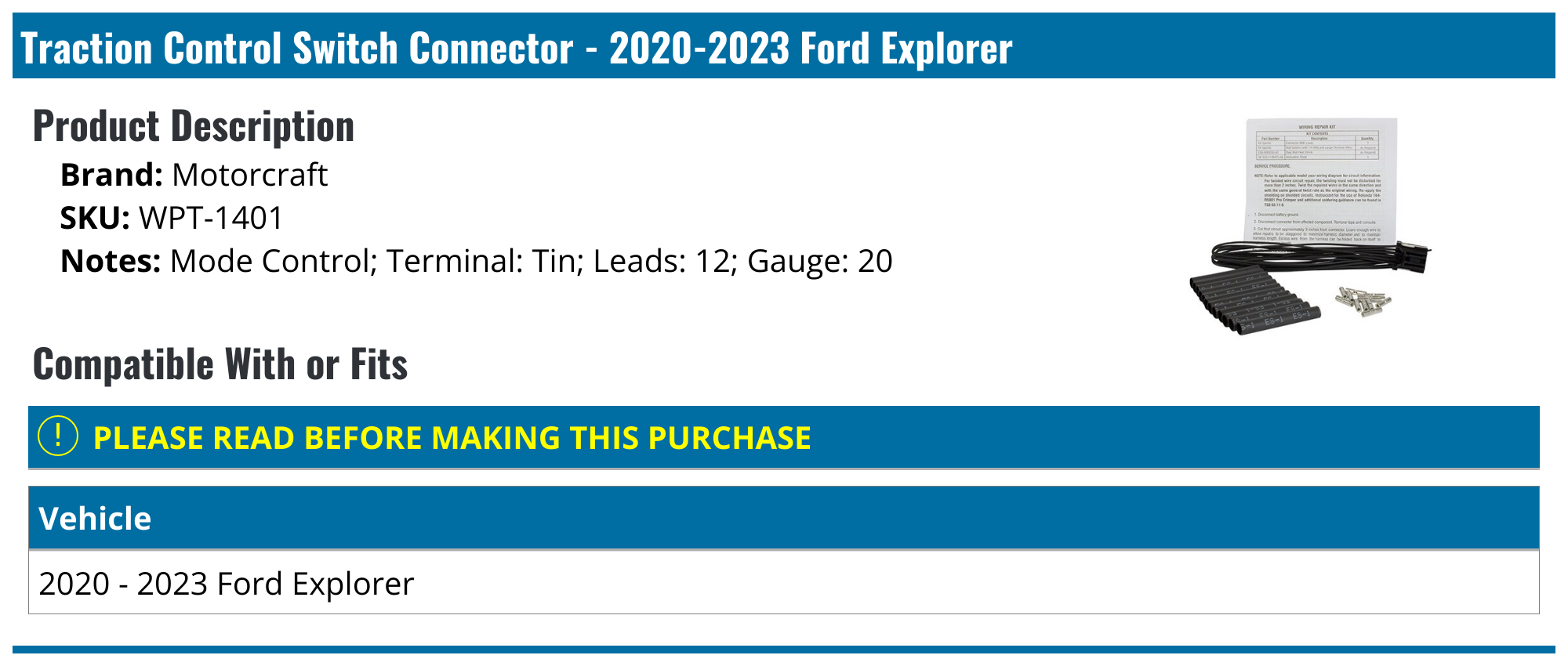 2020-2024 Ford Explorer Traction Control Switch Connector - Motorcraft ...