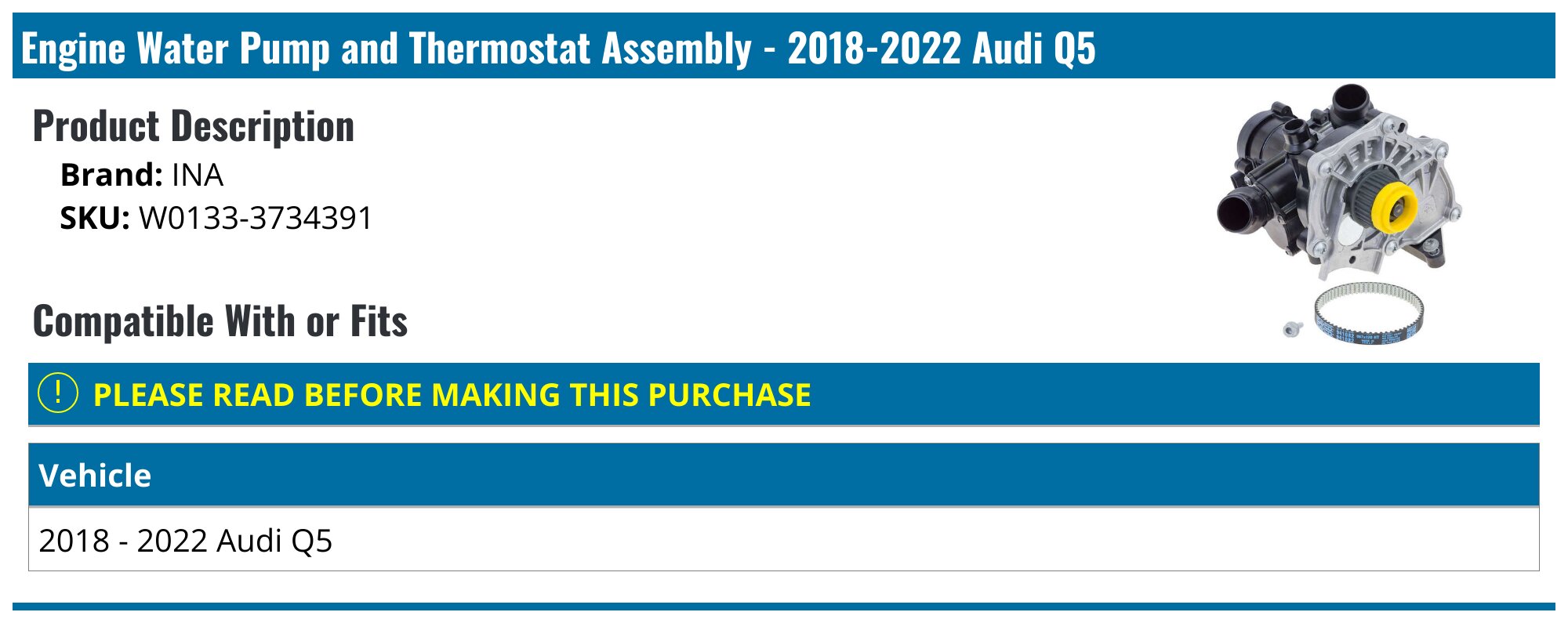 2018-2022 Audi Q5 Water Pump - INA W0133-3734391 - PartsGeek.com