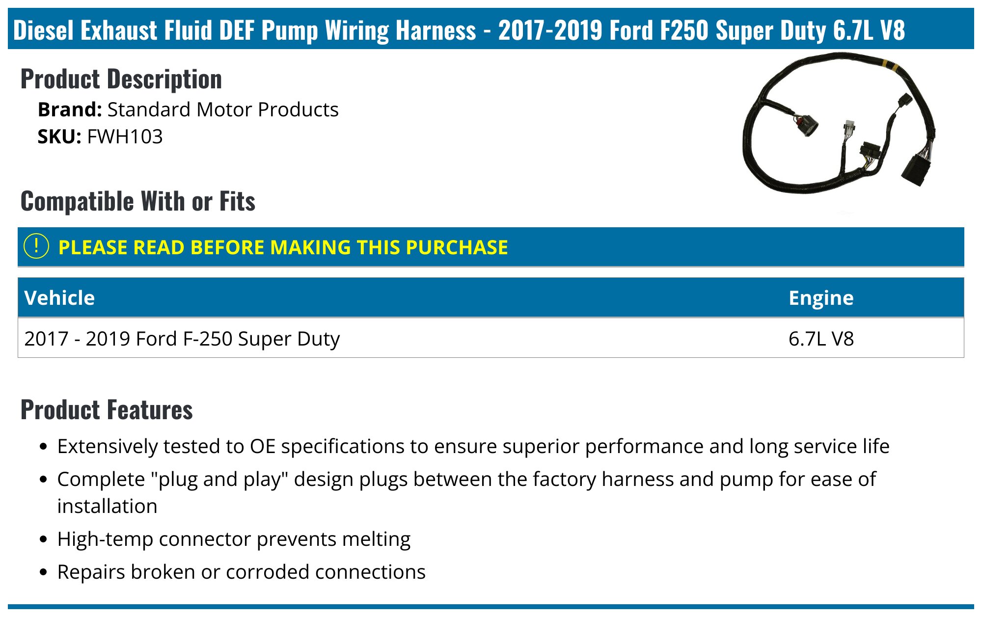 2017-2019 Ford F250 Super Duty Diesel Exhaust Fluid (DEF) Pump Wiring ...