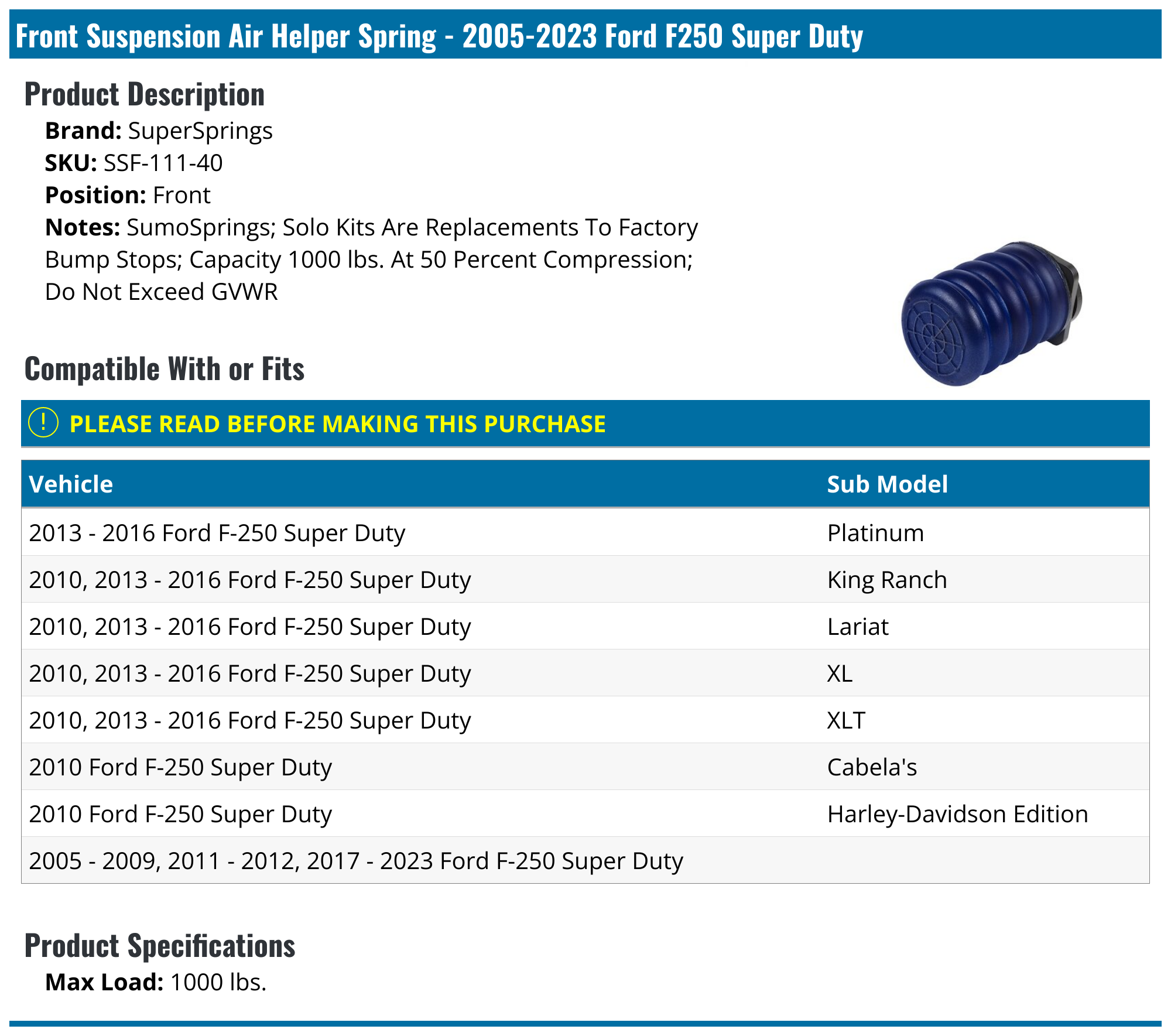 2005-2021 Ford F250 Super Duty Suspension Air Helper Spring ...