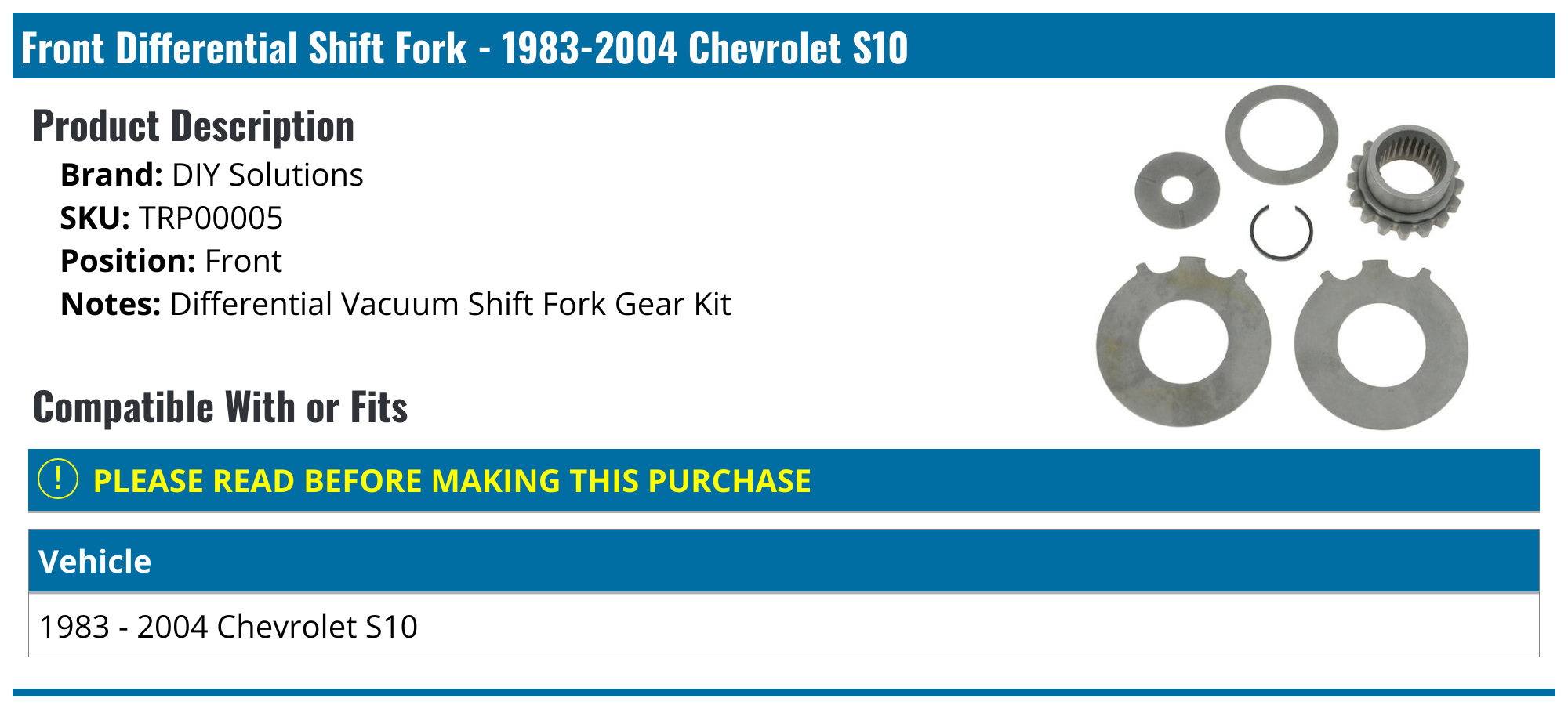1983-2004 Chevrolet S10 Differential Shift Fork - DIY Solutions ...