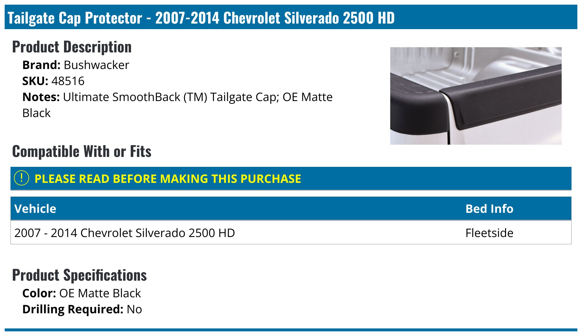 2007-2014 Chevrolet Silverado 2500 HD Tailgate Cap Protector ...