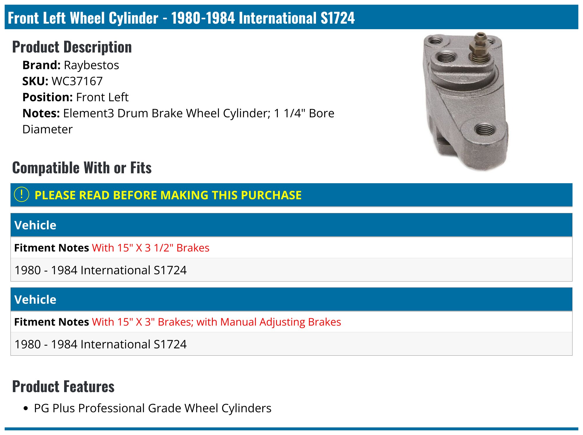 1980-1984 International S1724 Wheel Cylinder - Raybestos WC37167 ...