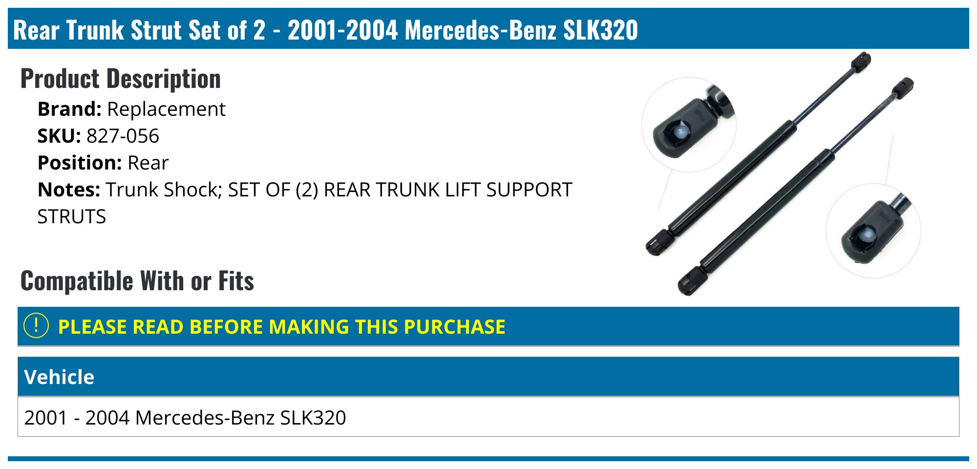 Trunk Lift Support - Trunk Struts Replacement | Parts Geek