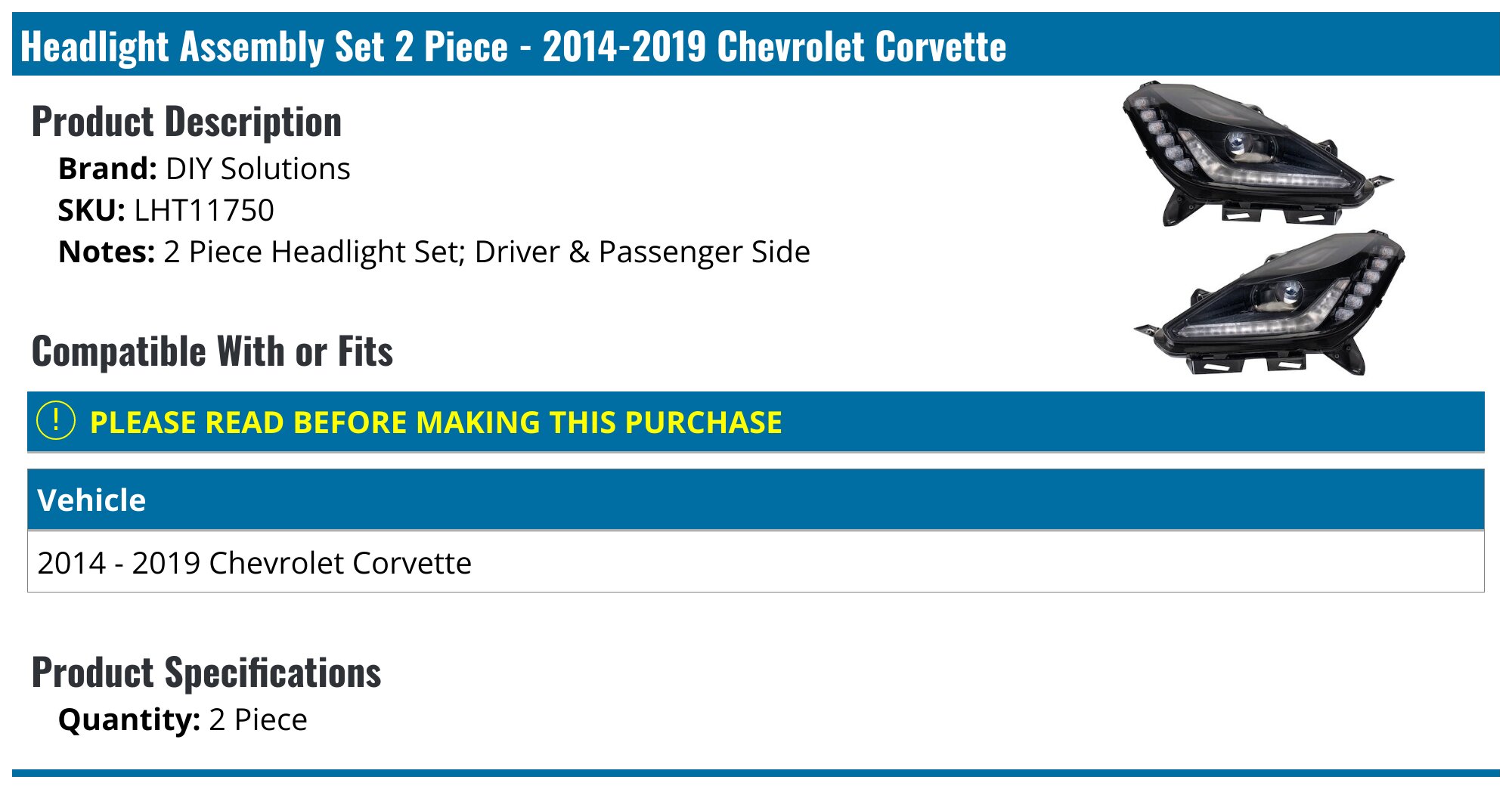 2014-2019 Chevrolet Corvette Headlight Assembly - DIY Solutions ...