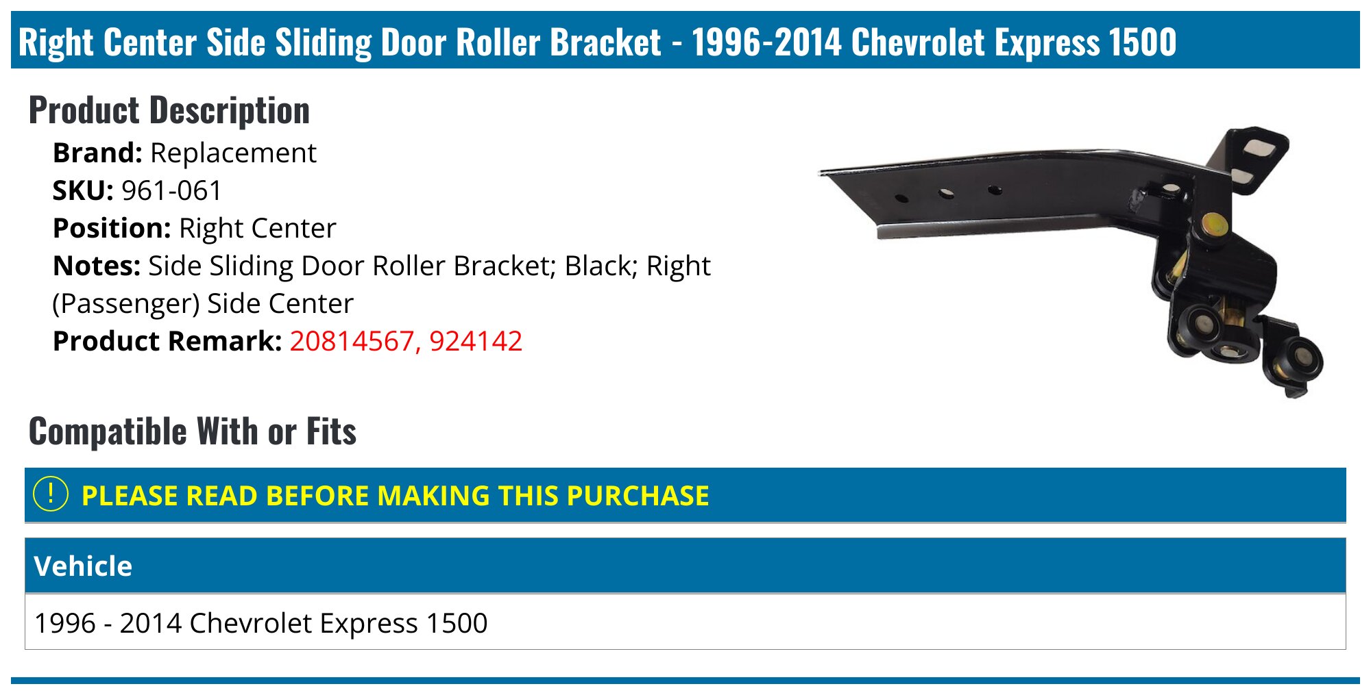 1996-2014 Chevrolet Express 1500 Side Sliding Door Roller Bracket ...