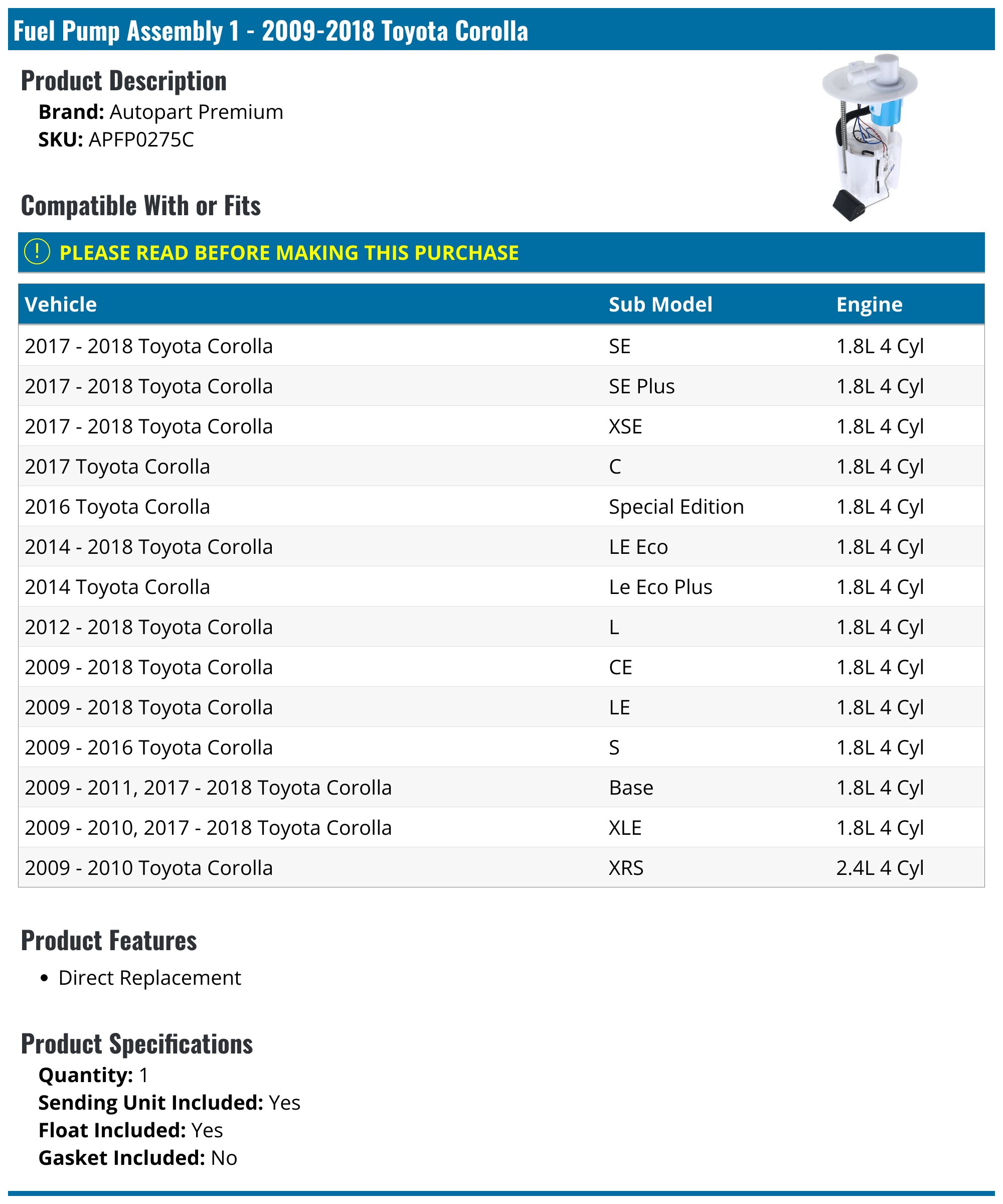 2014 Corolla Fuel Capacity