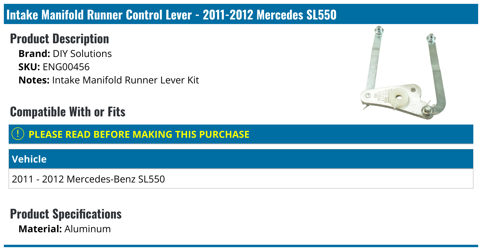 2011-2012 Mercedes SL550 Intake Manifold Runner Control Lever - DIY ...