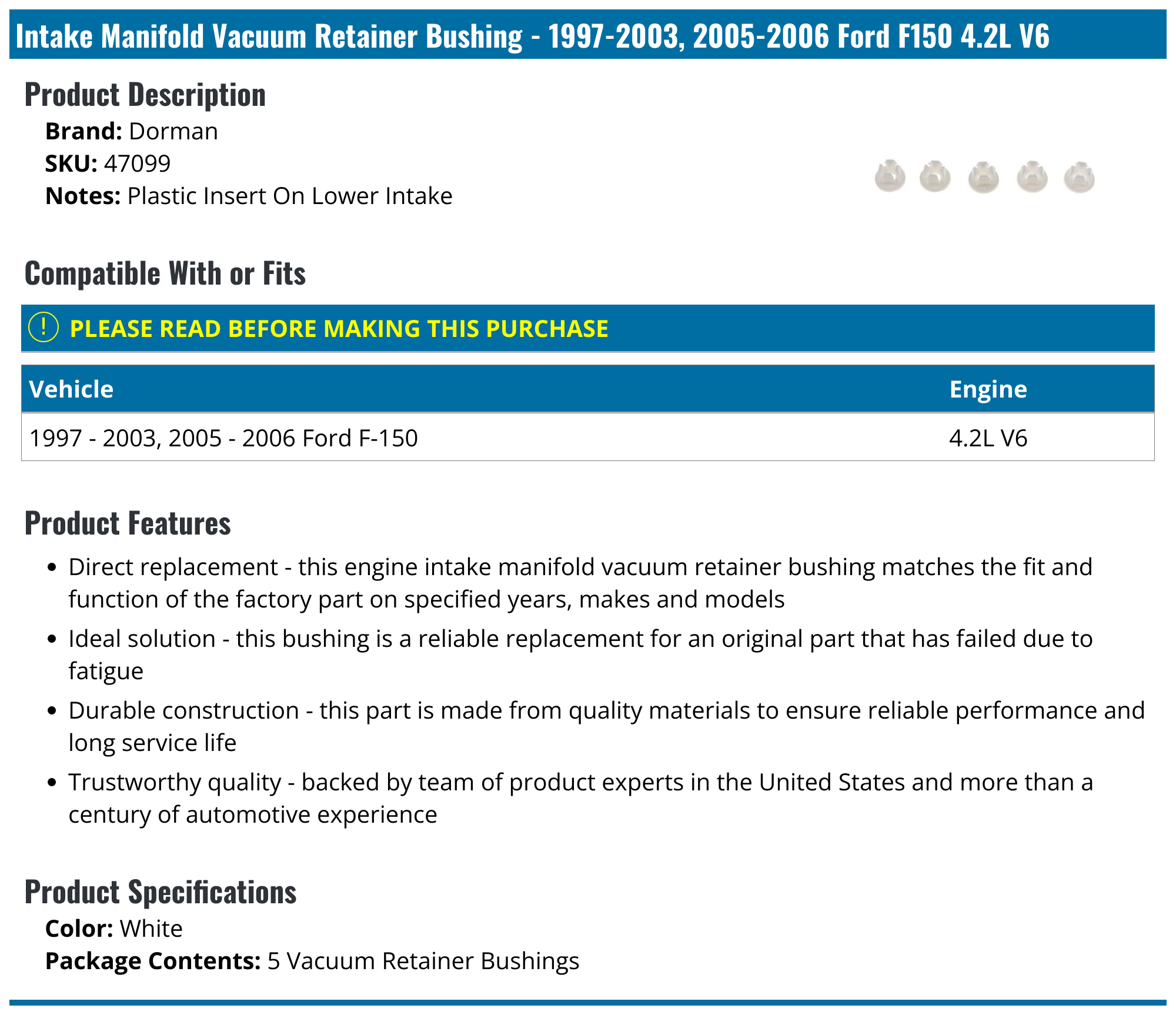 1997-2003, 2005-2006 Ford F150 Intake Manifold Vacuum Retainer Bushing ...