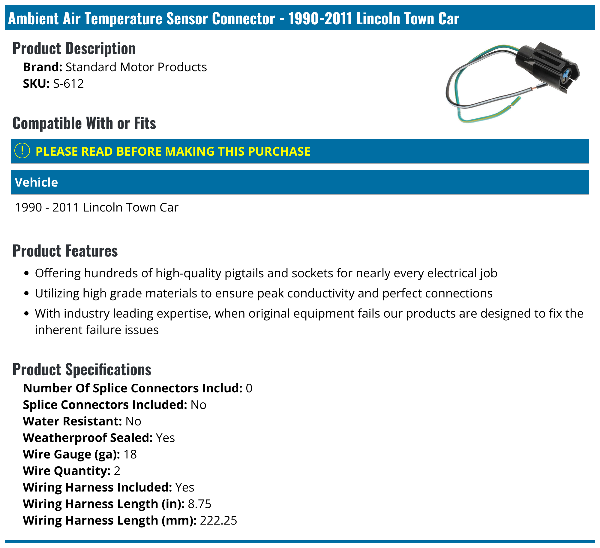 1990-2011 Lincoln Town Car Ambient Air Temperature Sensor Connector ...