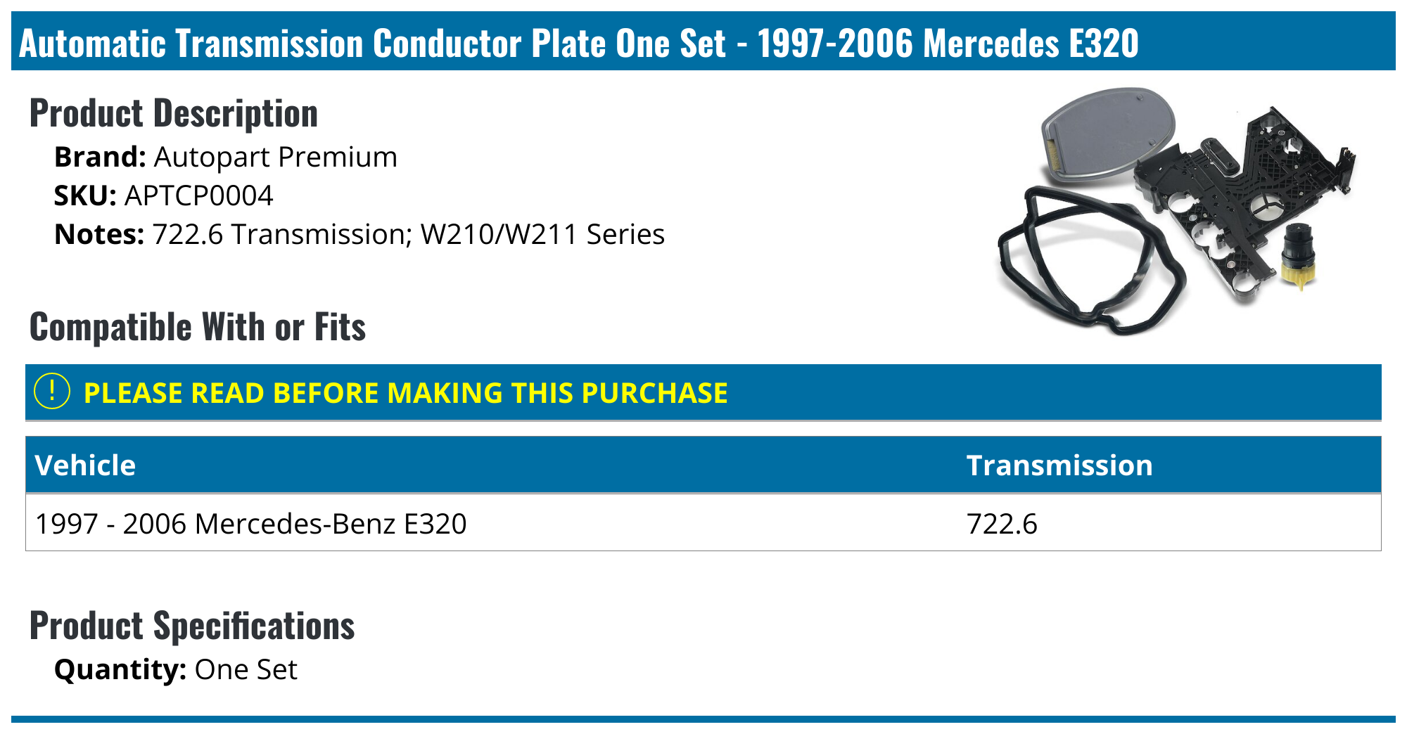 1997-2006 Mercedes E320 Automatic Transmission Conductor Plate Kit ...