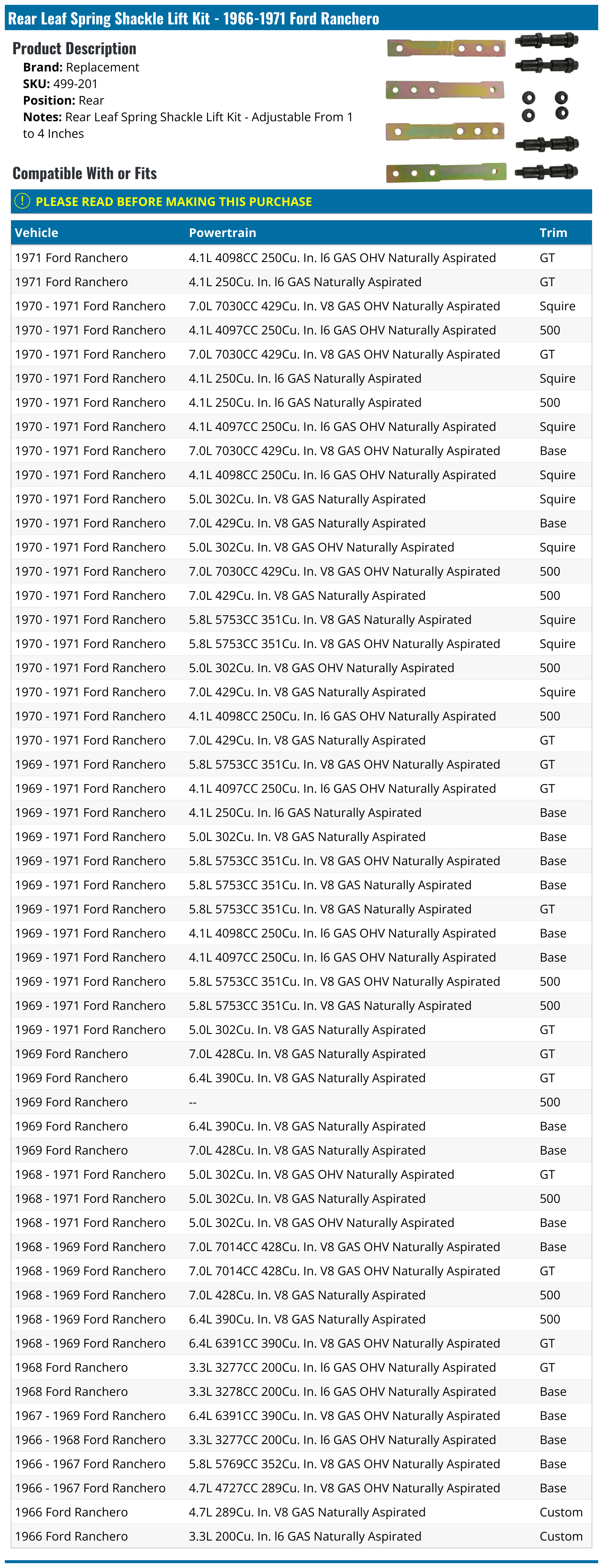 1966-1971 Ford Ranchero Leaf Spring Shackle Lift Kit - Replacement 499 ...