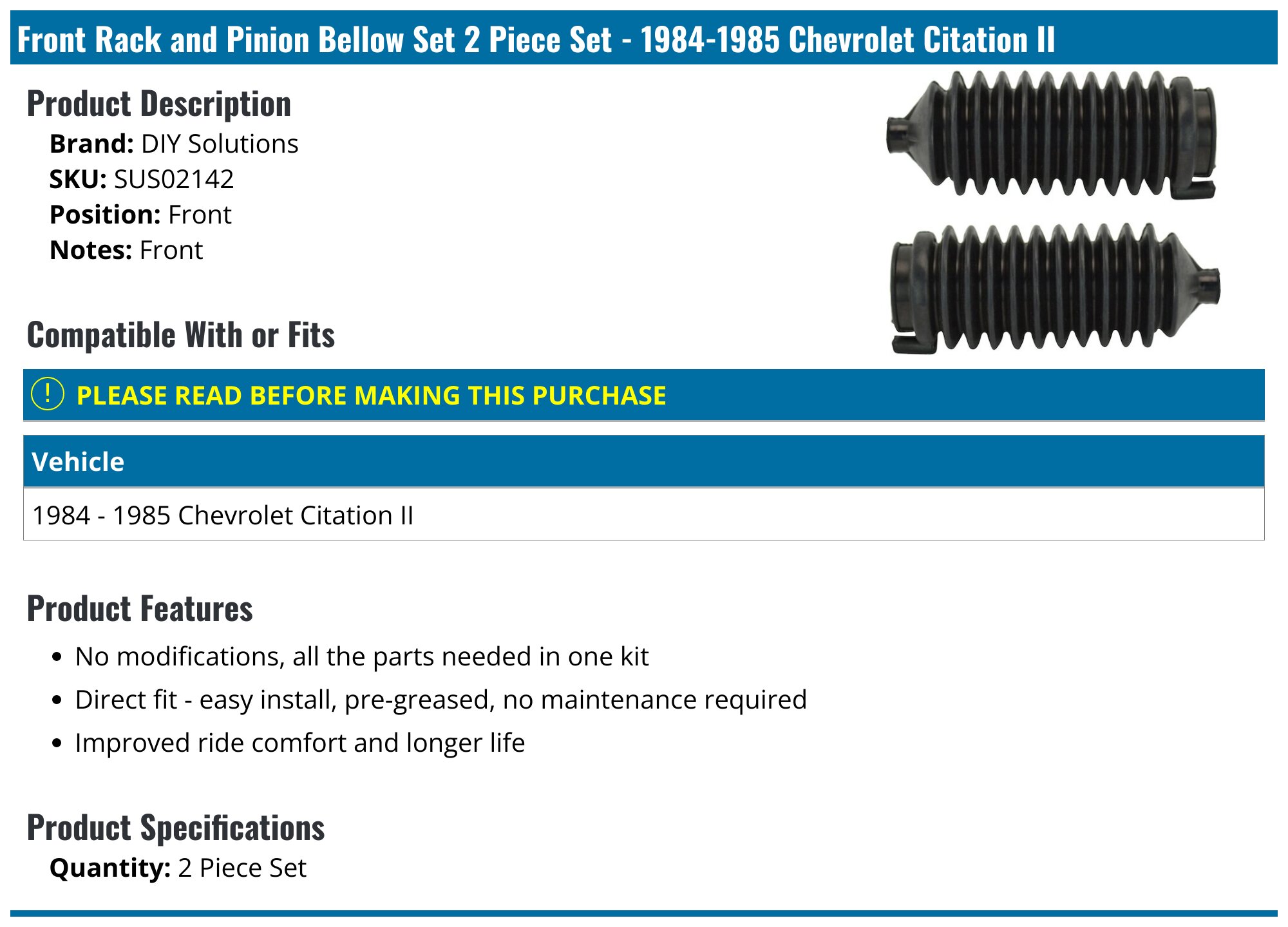 1984-1985 Chevrolet Citation II Rack and Pinion Bellow - DIY Solutions ...