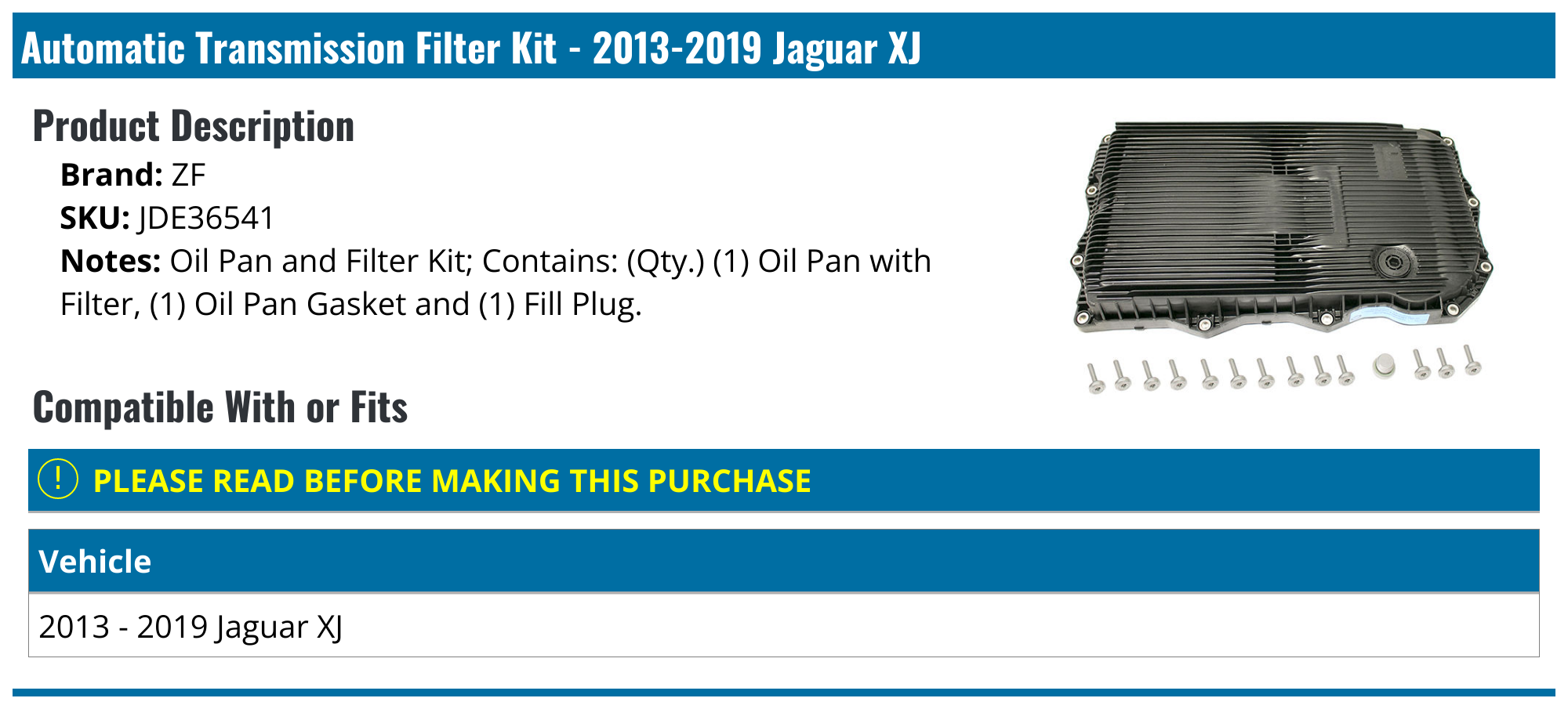 2013-2019 Jaguar XJ Automatic Transmission Filter - ZF JDE36541 ...