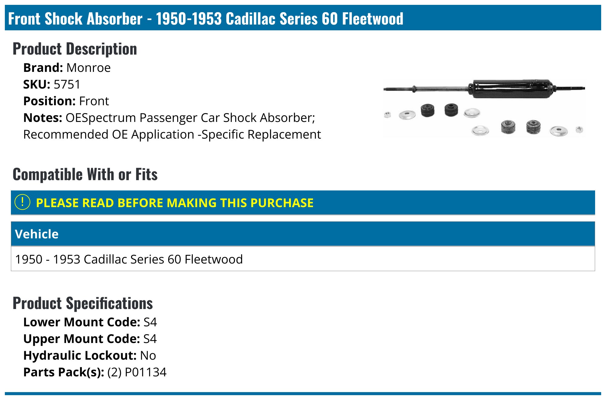 1950-1953 Cadillac Series 60 Fleetwood Shock Absorber - Monroe 5751 ...
